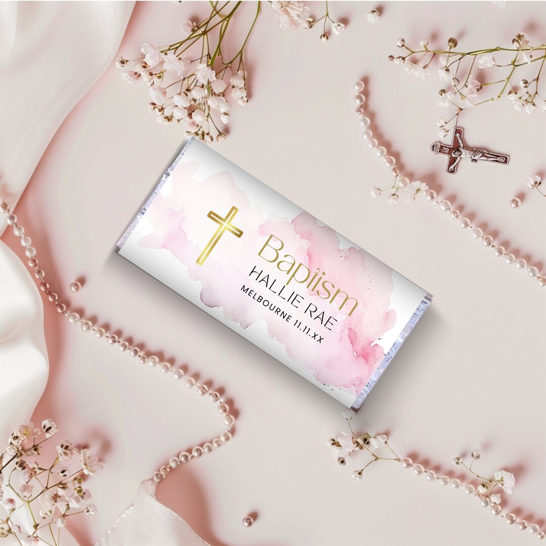 Chocolate Bar Wrapper for Baptism, Pink Candy Bar Template Canva, Babys ...