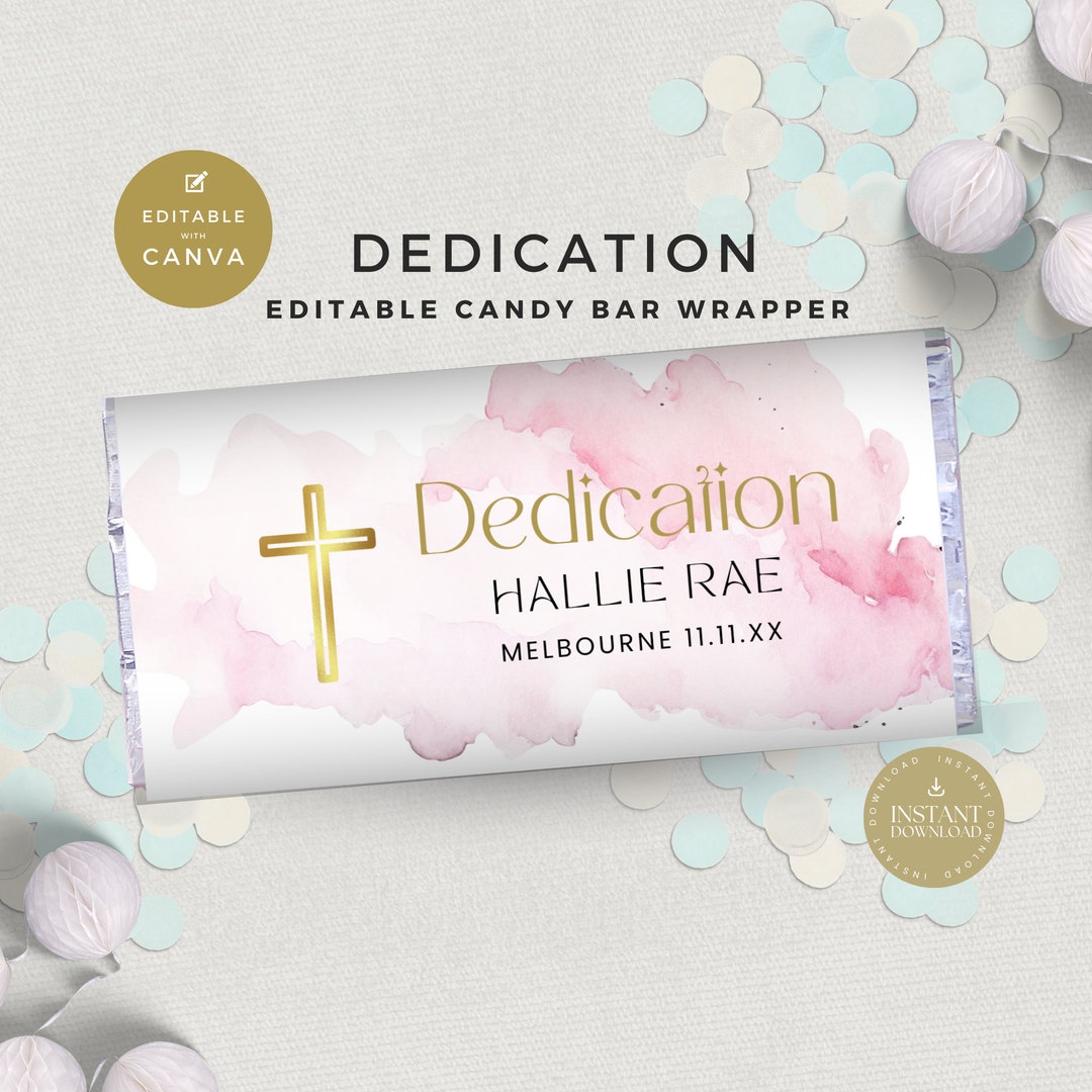 Dedication Favor, Pink Chocolate Bar Wrapper, Hershey Candy Bar Wrapper ...