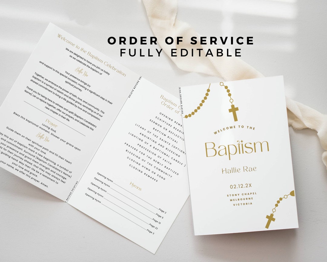Baptism Order of Service, Church Program, Minimalistic, Christening ...