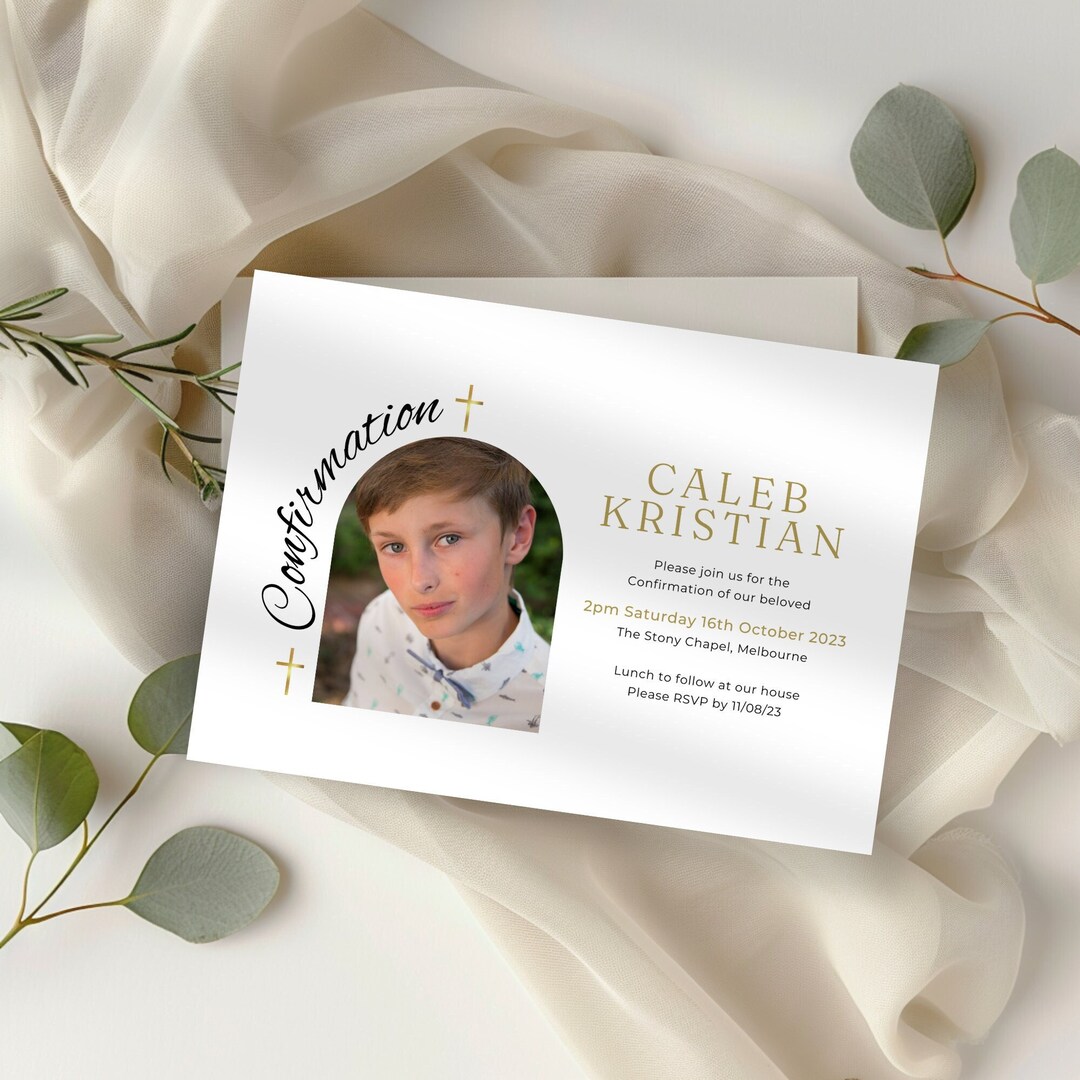 Confirmation Invitation With Photo, Elegant, Simple & Printable ...