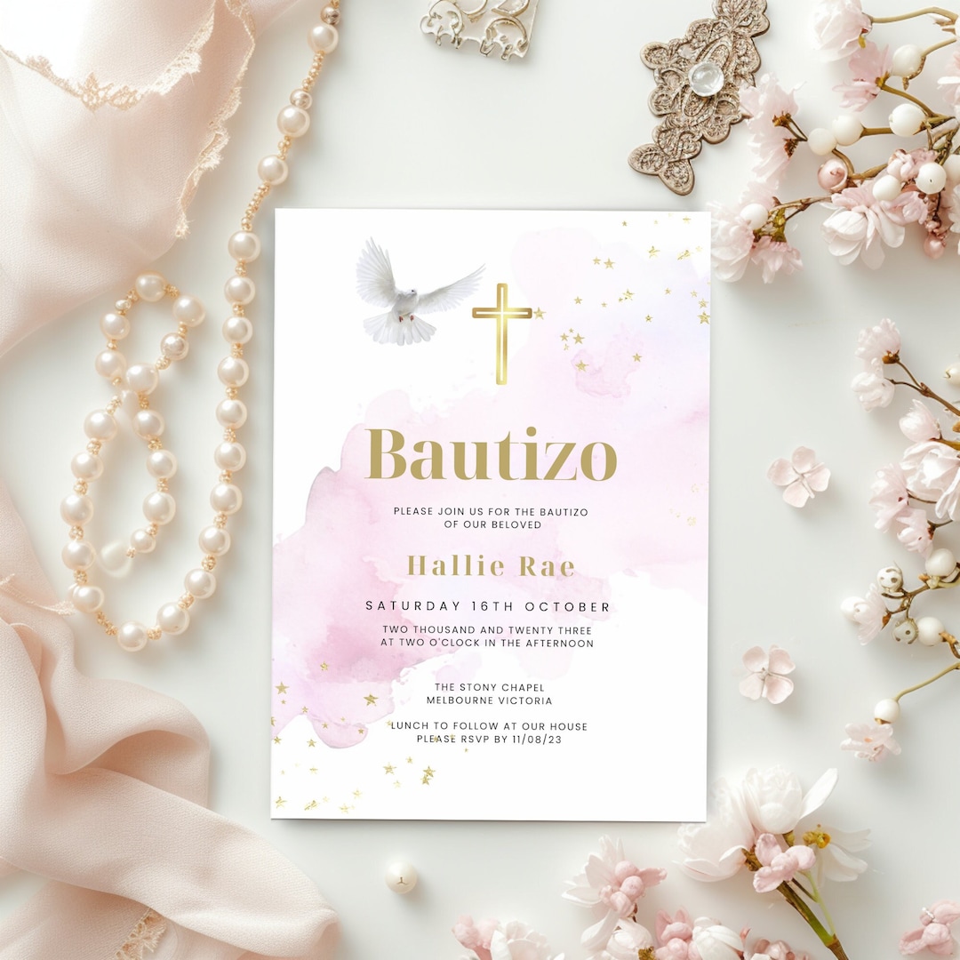 Bautizo Invitations Fiesta, Spanish Girl Rosa Invite, Español ...