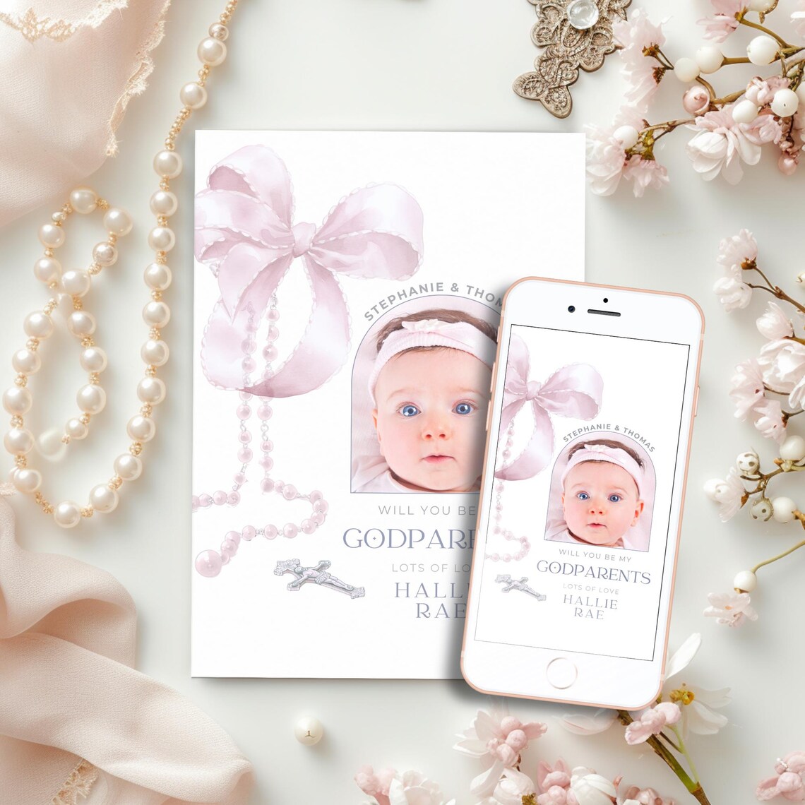 Will You Be My Godparents Proposal Card, Pink Bow Godparent Note for ...