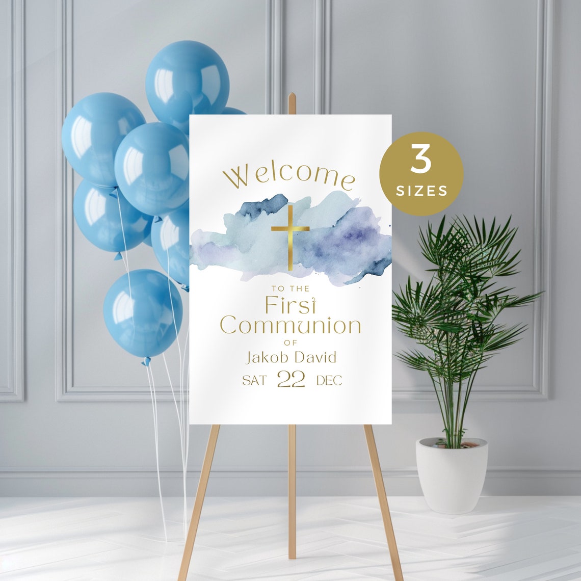 First Communion Welcome Sign Boy, Navy and Gold Decoration Signs for ...