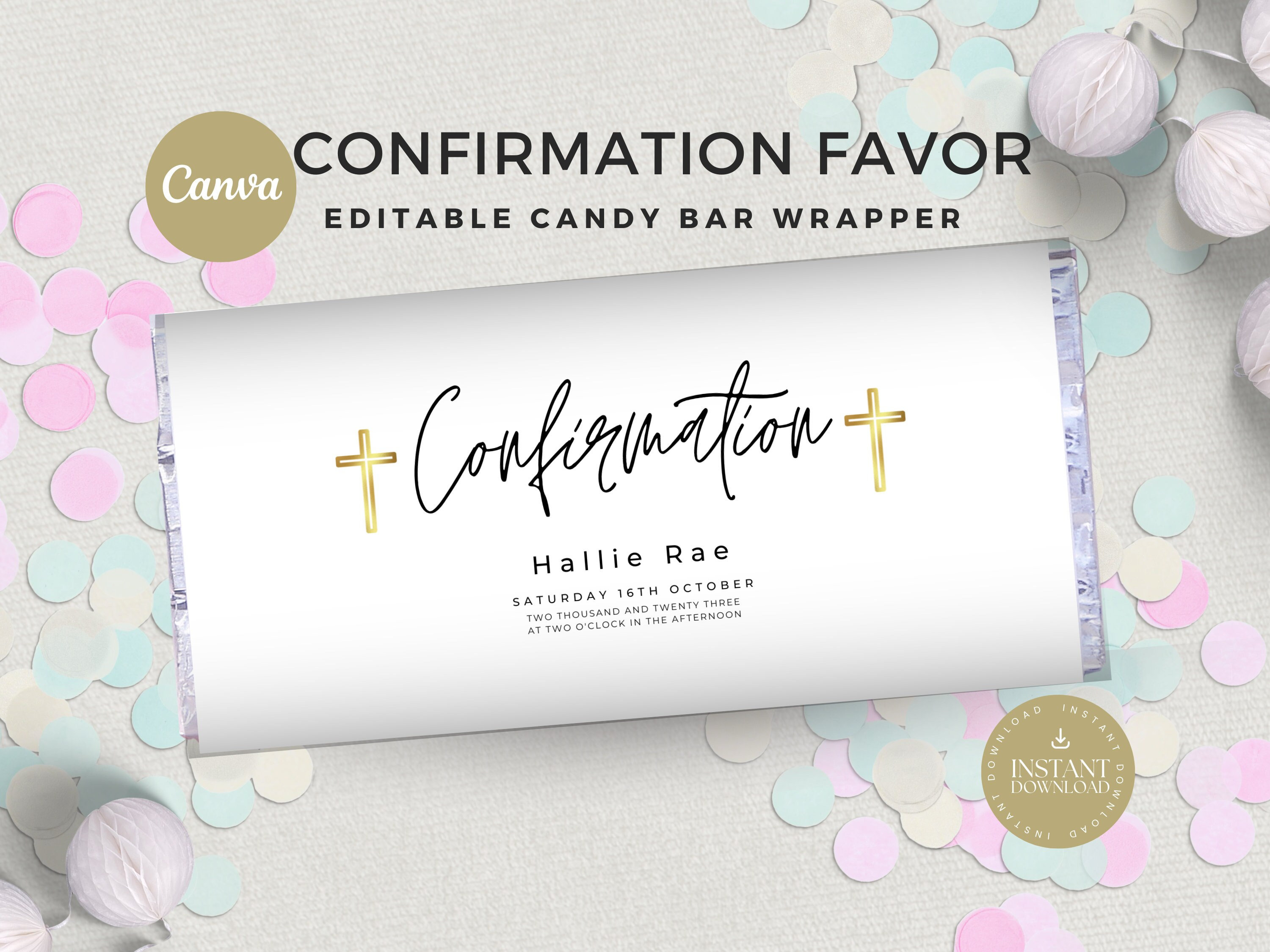 Confirmation Chocolate Bar Wrapper, Personalized Candy Bar - INSTANT ...