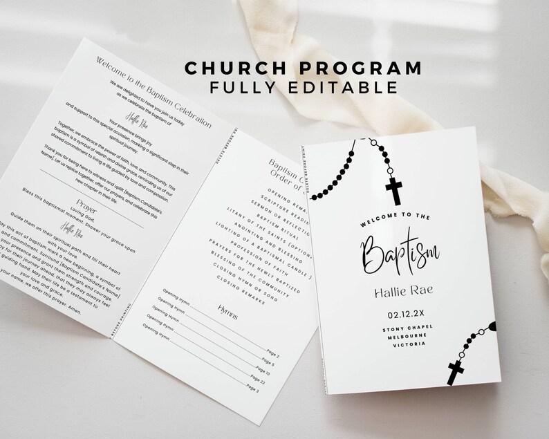 Baptism Order of Service, Rosary Church Program, Christening Program, Editable & Printable ...