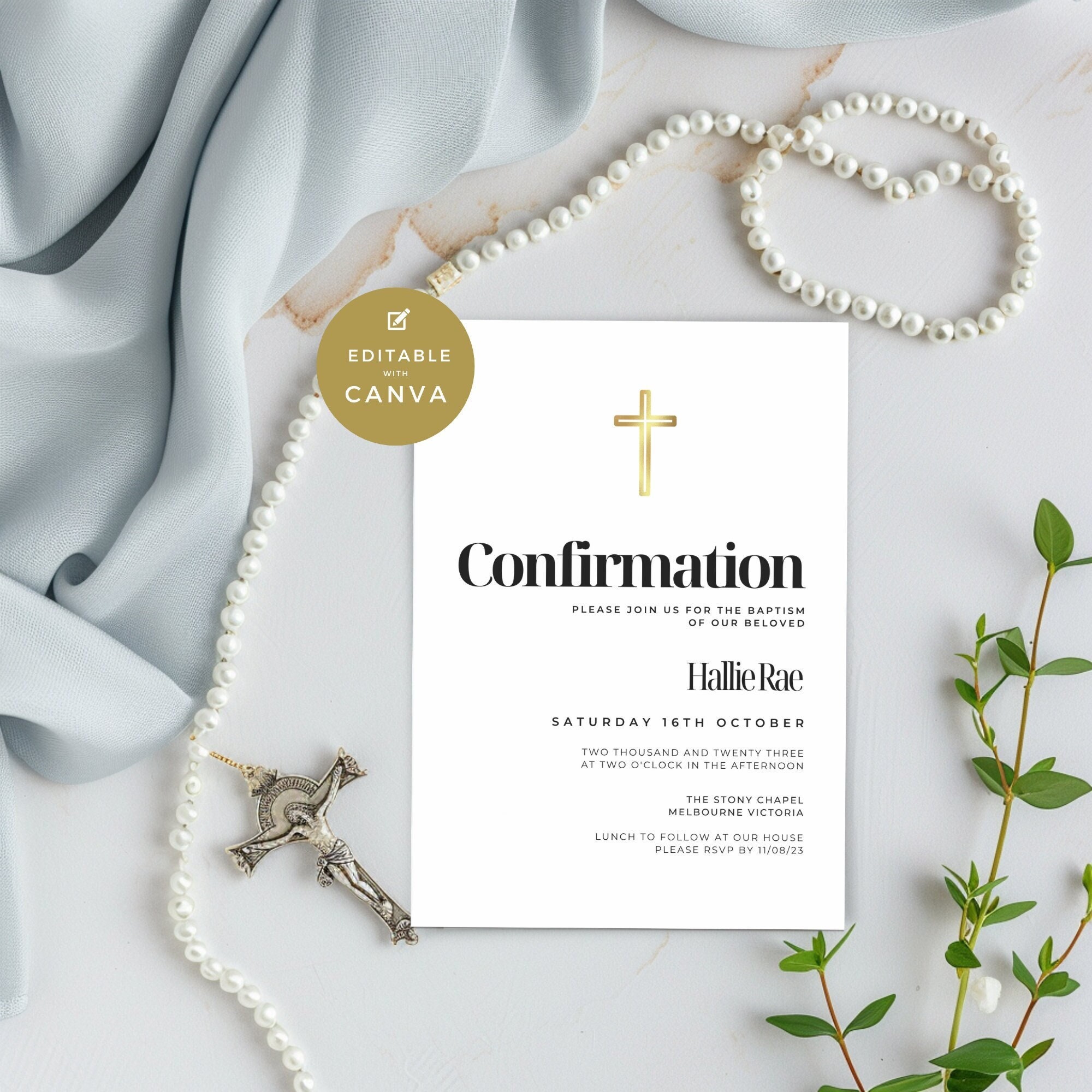 Confirmation Invitation Digital Download Cards, Elegant, Minimal ...