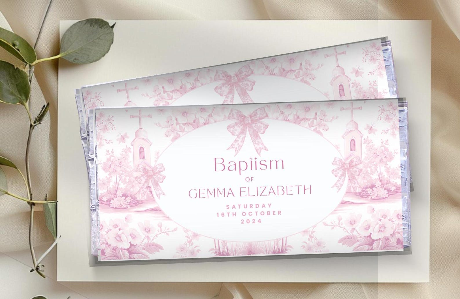 Toile Chocolate Bar Wrapper Baptism, Pink Watercolor Candy Wrapper Girl ...