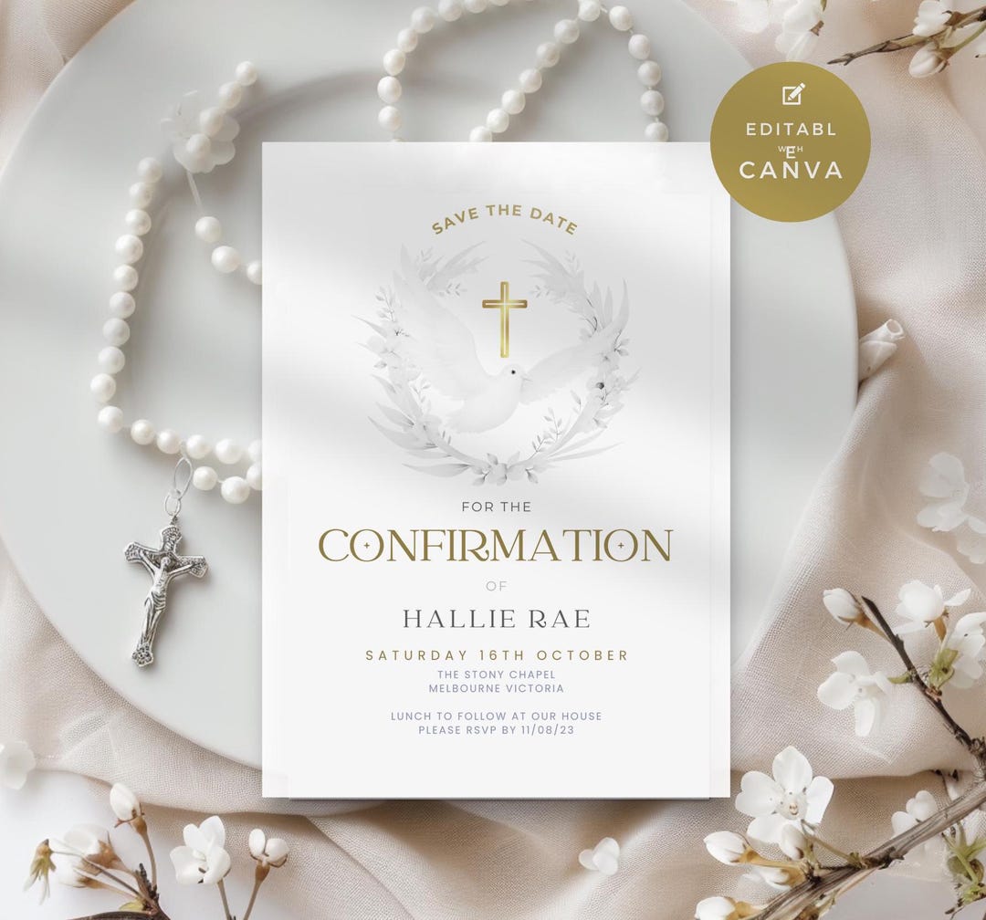 Confirmation Save the Date Invitation, Religious Catholic Invite ...