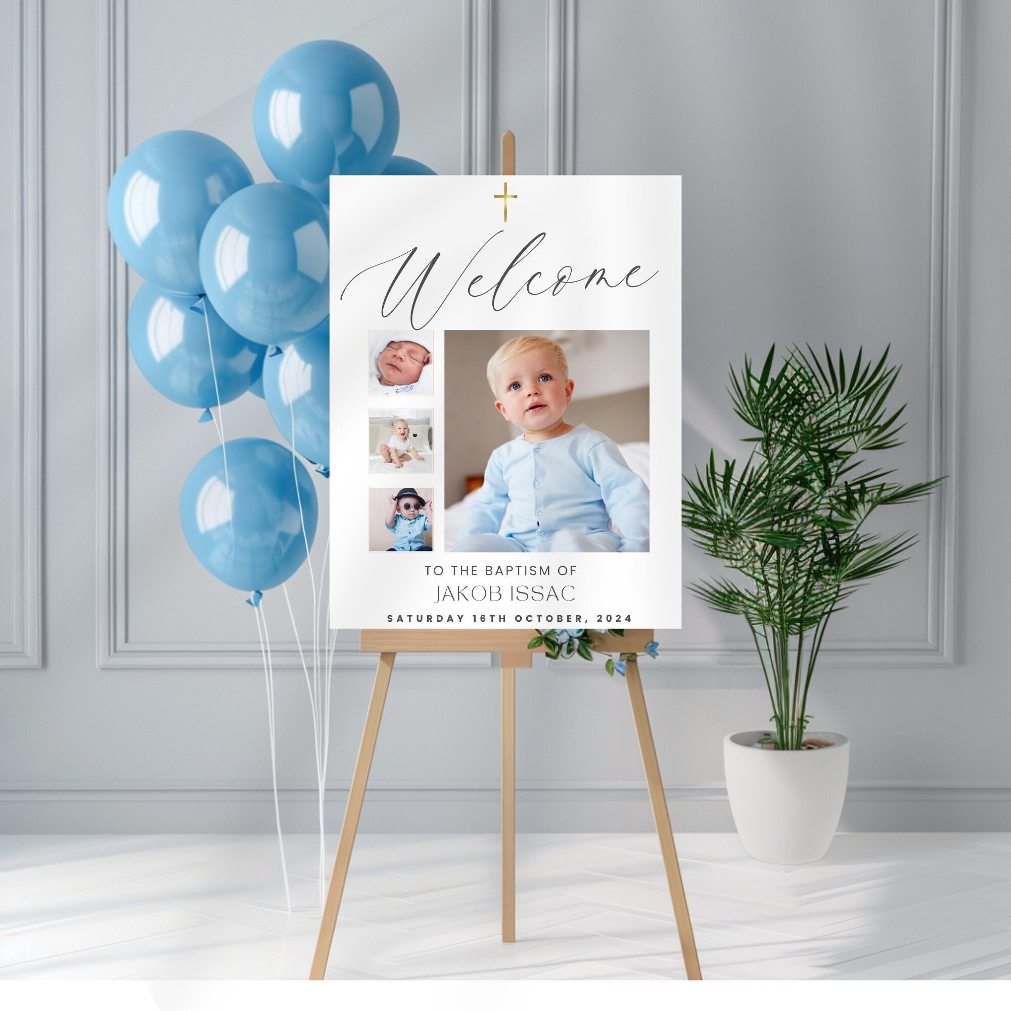 Baptism Photo Welcome Sign, Boy or Girl Template, Minimal Christening ...