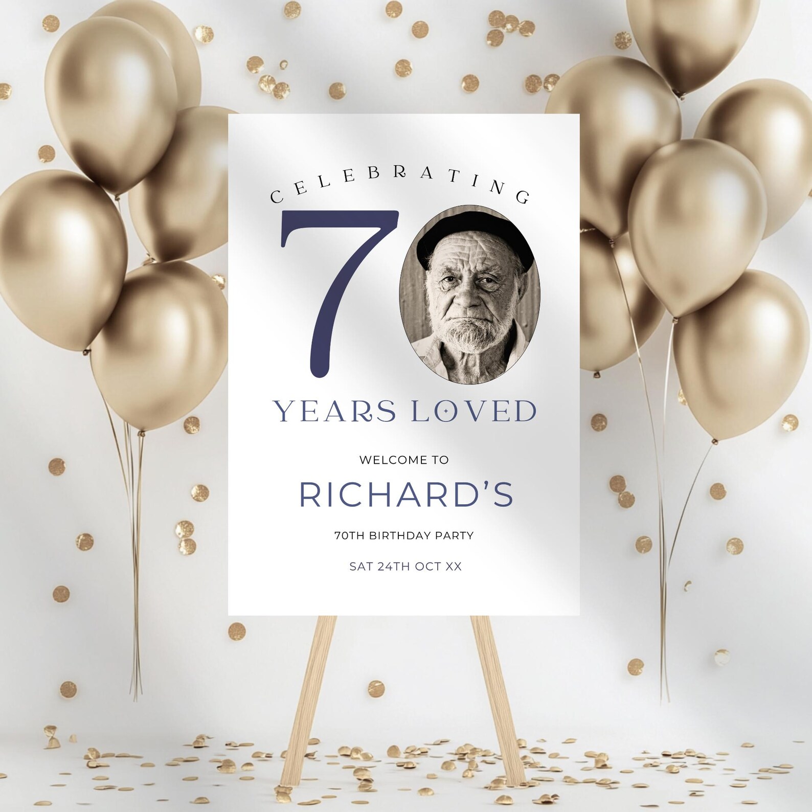 70 Years Loved Welcome Sign, Minimal 70th Birthday Board With Pictures ...
