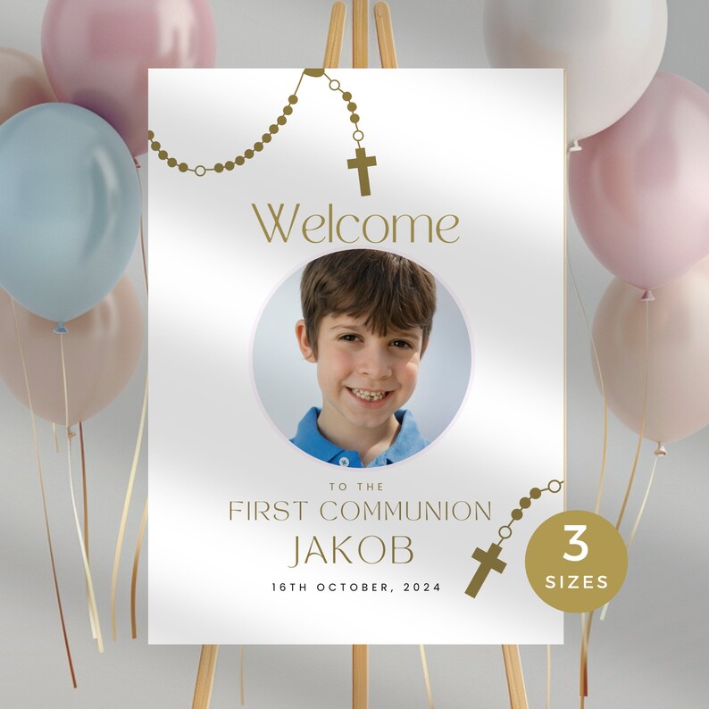 First Holy Communion Welcome Sign With Photo, 1st Communion Party ...