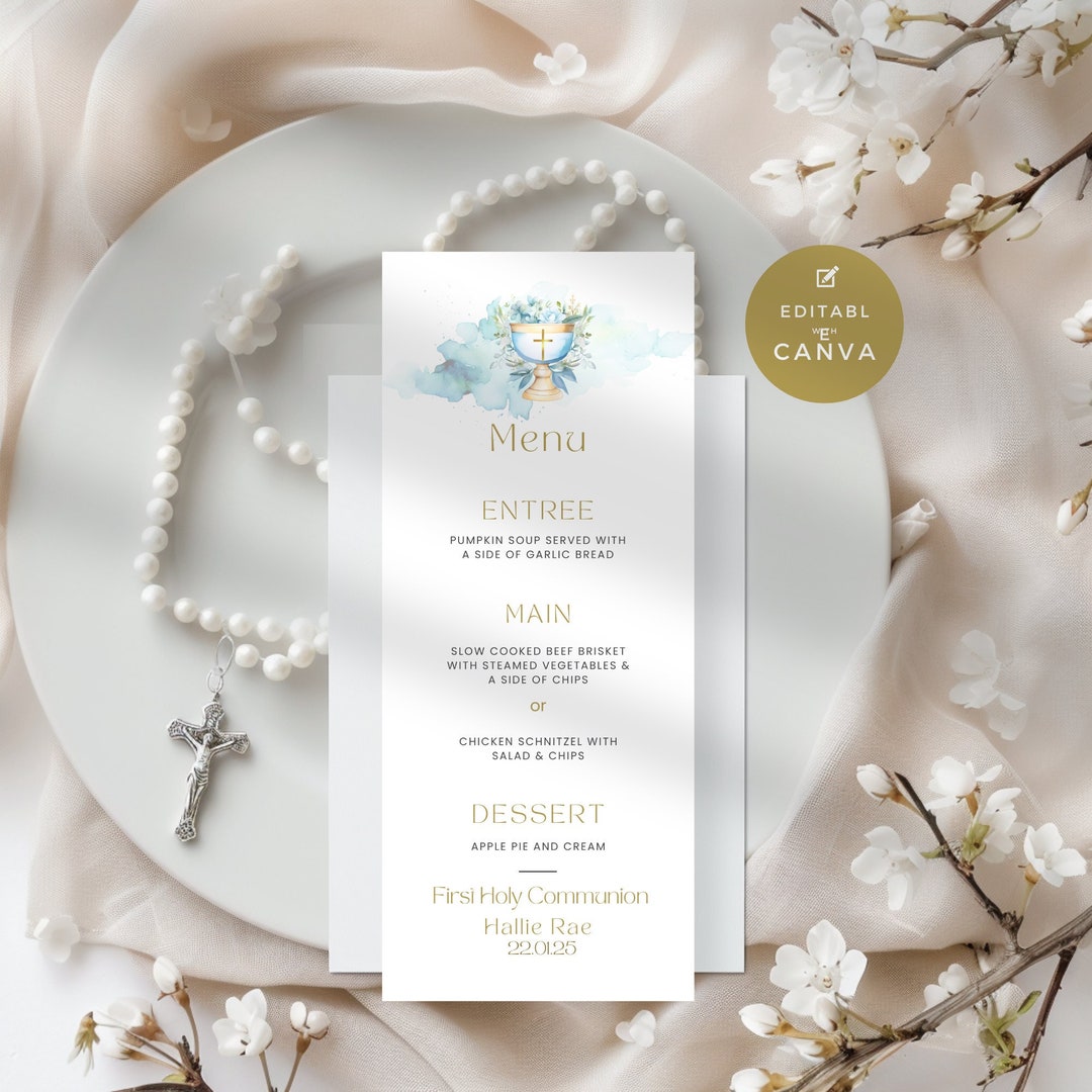 Menu for First Communion, Baptism or Christening Dinner Template for ...