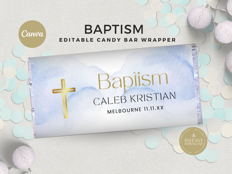 Chocolate Bar Wrapper for Baptism, Mini Hershey Candy Wrapper for Boys ...