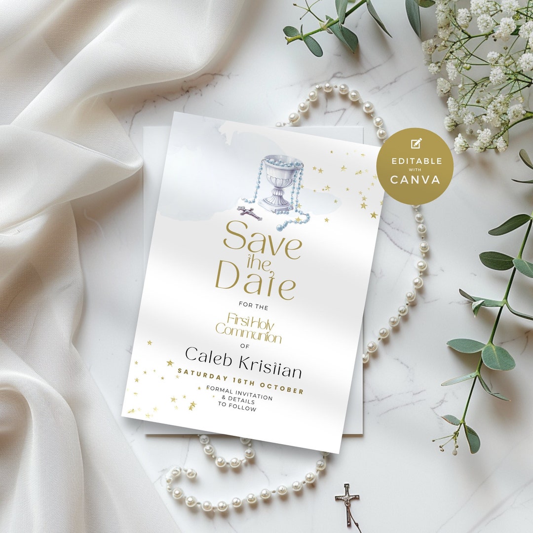 First Communion Save the Date, Catholic Chalice Holy Communion ...