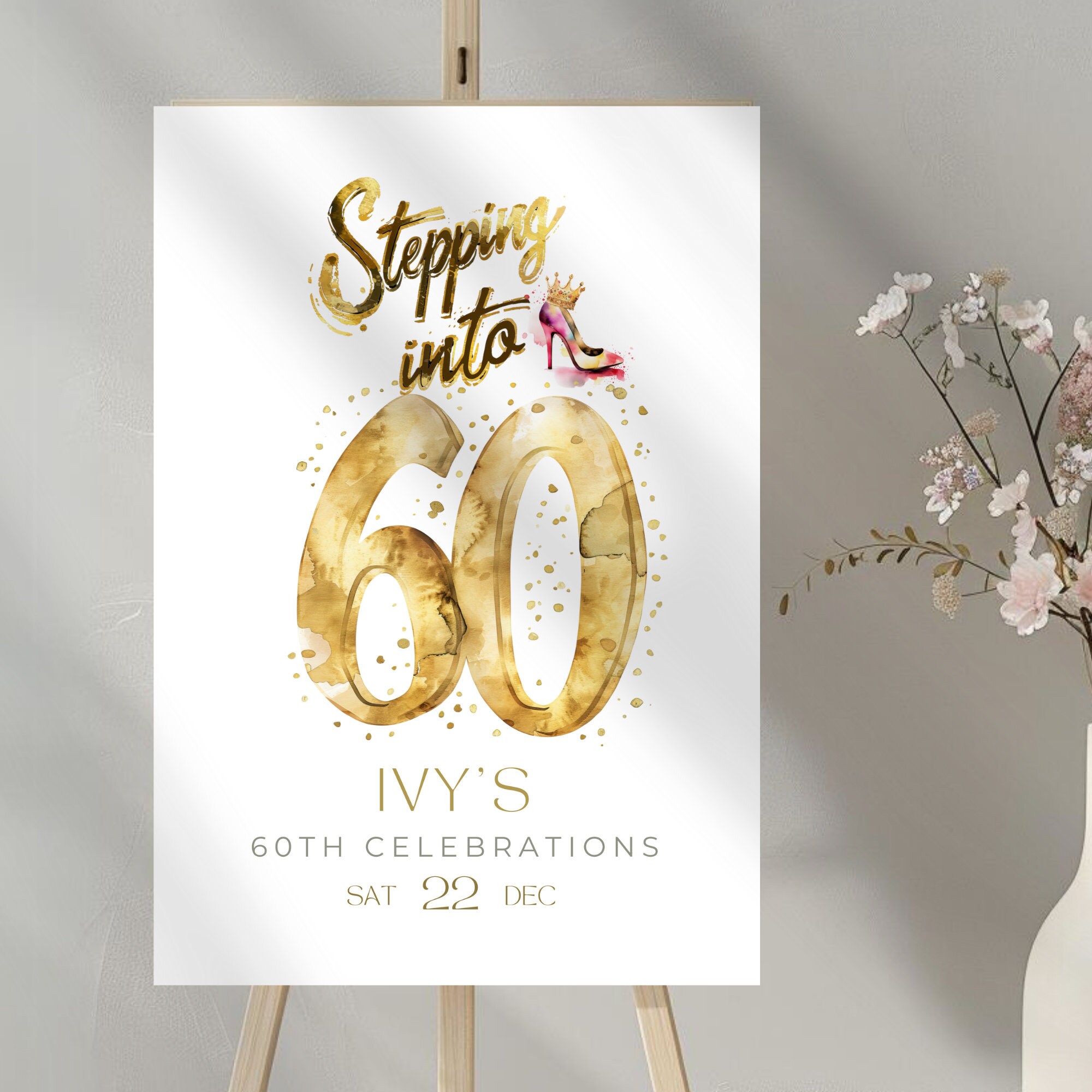 60th Birthday Welcome Sign Custom, Stepping Into 60 Signage Board ...