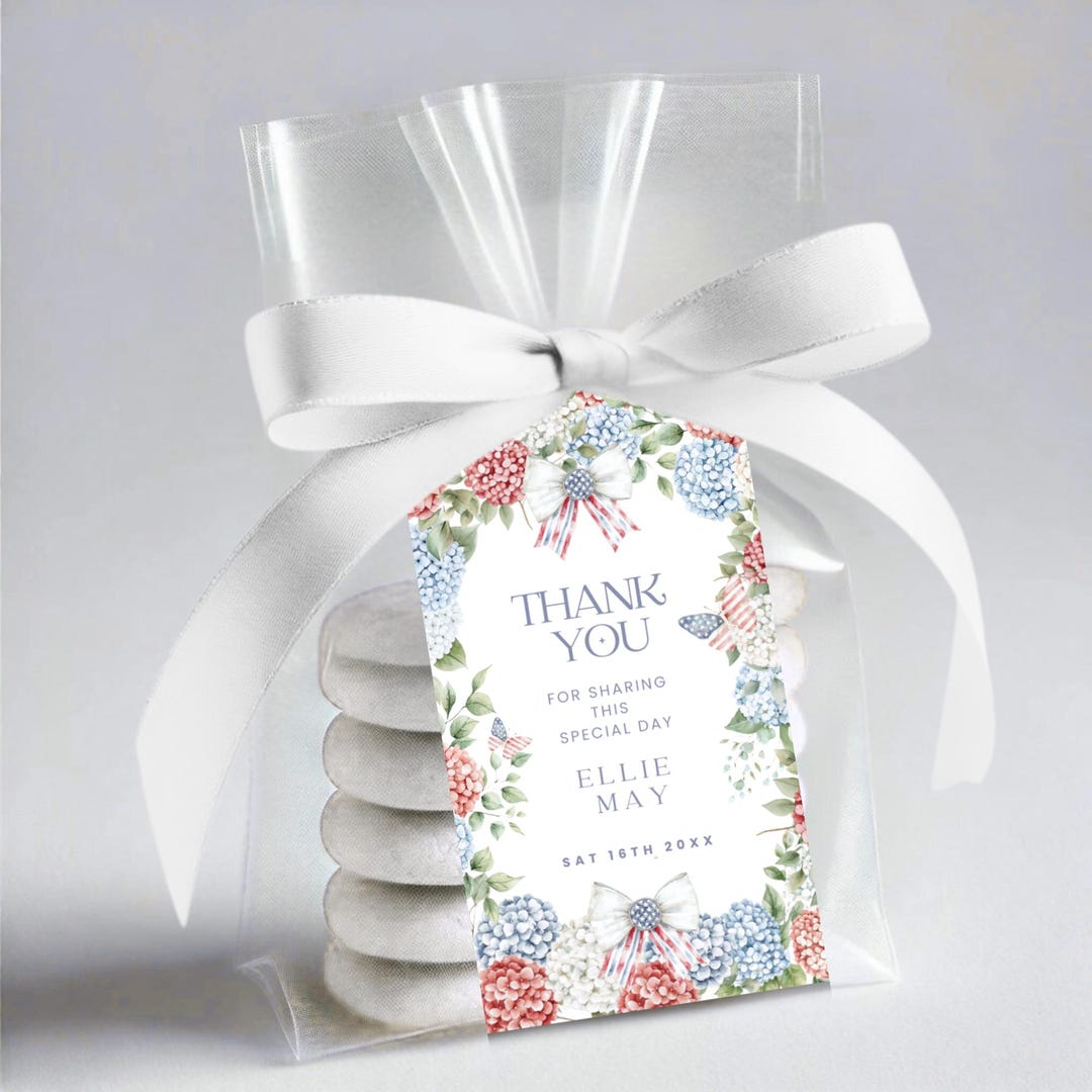 Editable July 4th Favor Tags, Floral Patriotic Thank You Tag for Baby ...