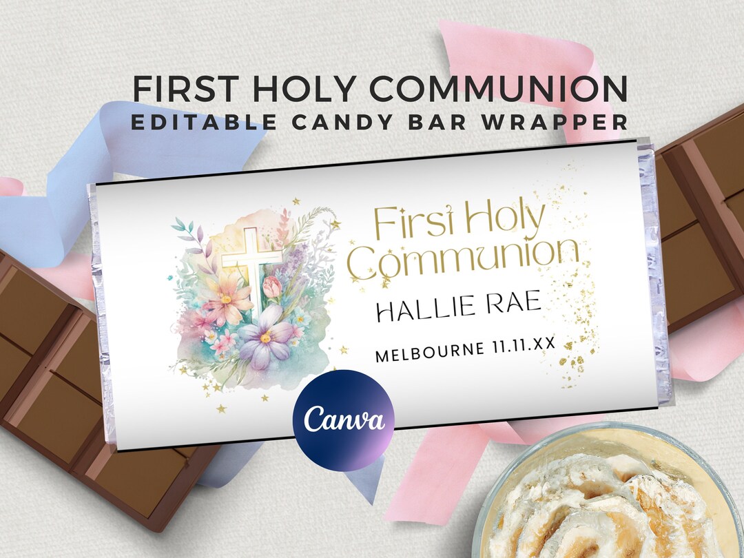 First Holy Communion Candy Bar Wrapper, Personalized Chocolate ...