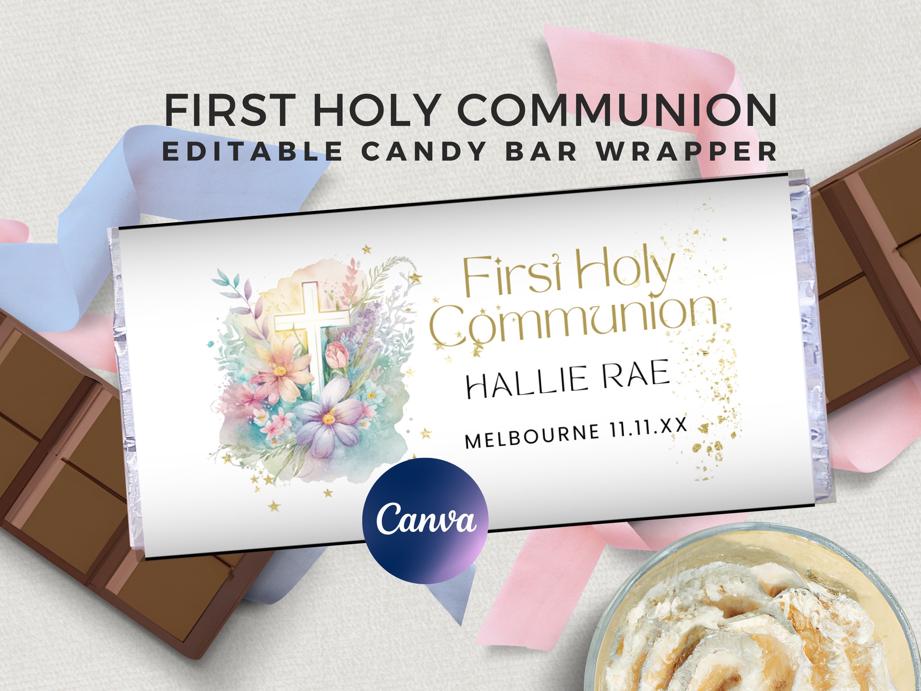 First Holy Communion Candy Bar Wrapper, Personalized Chocolate ...