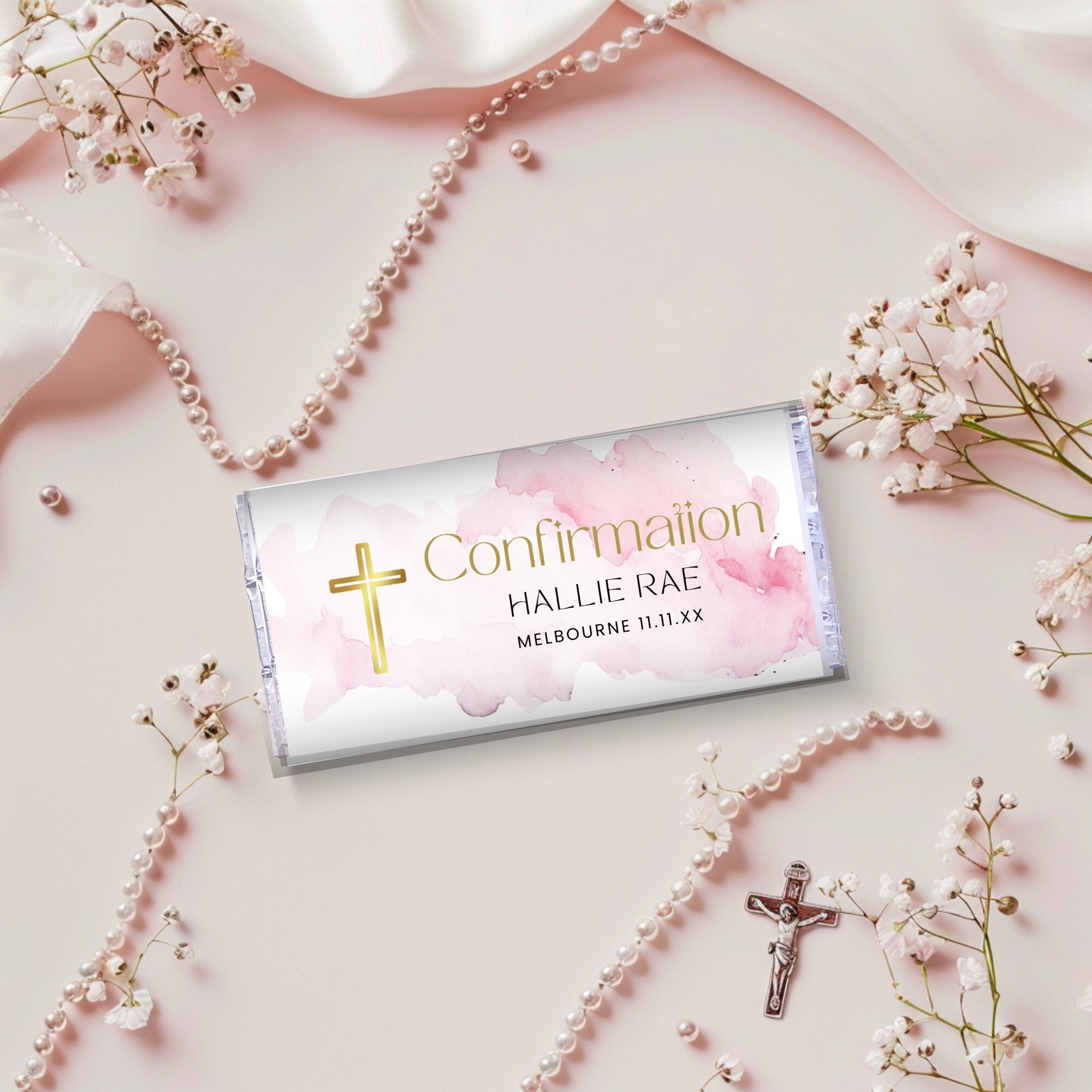 Pink Confirmation Candy Bar Wrapper, Watercolour, Girl, Hershey ...