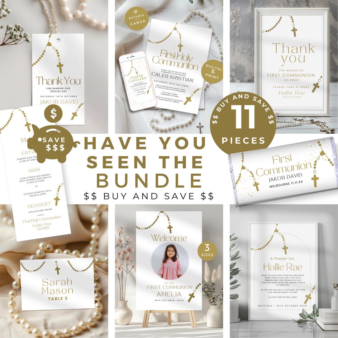 Save the Date First Holy Communion Invitation, Girl or Boy Rosary ...