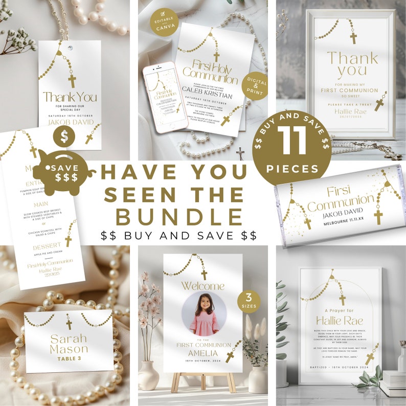 Save the Date First Holy Communion Invitation, Girl or Boy Rosary ...