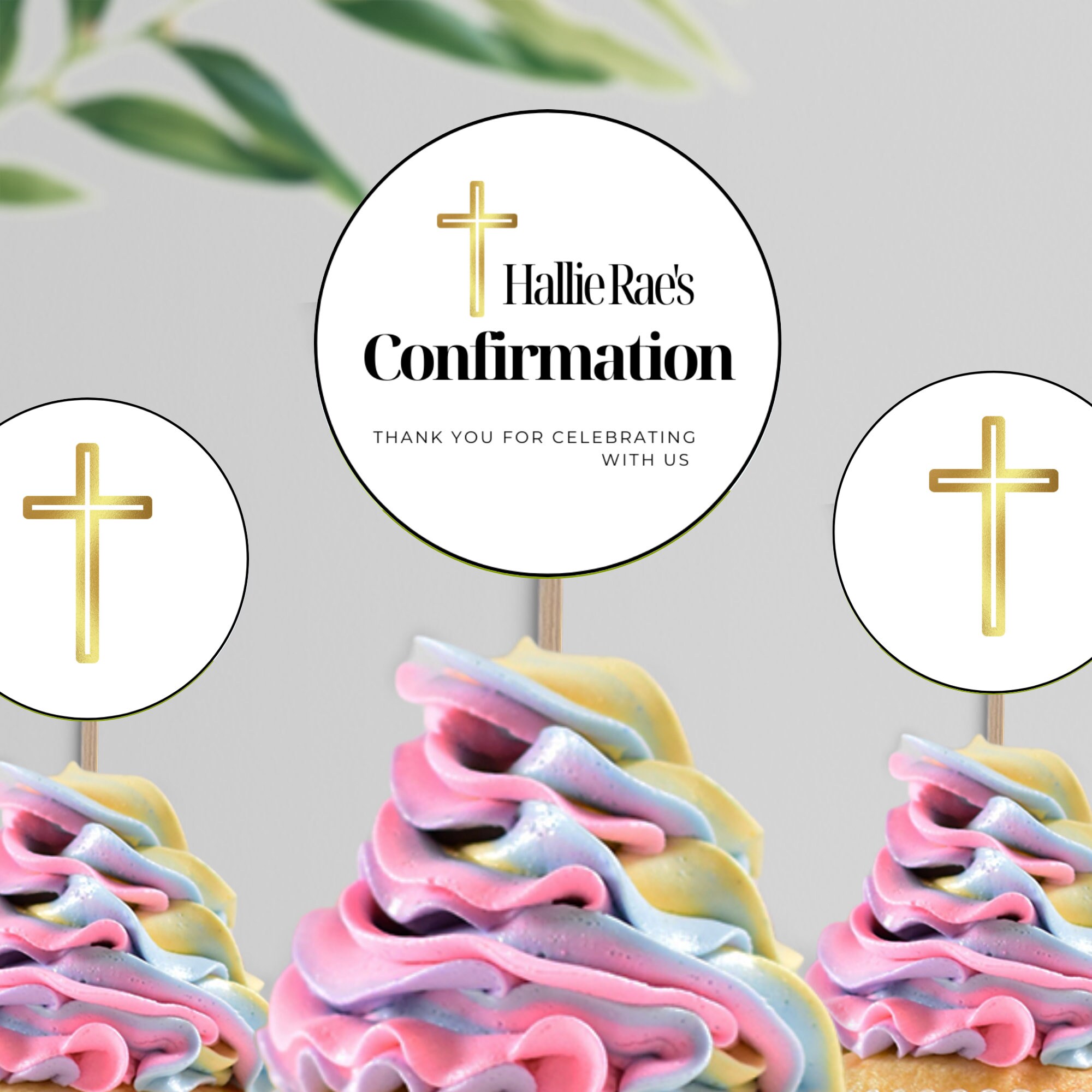 Confirmation Cupcake Toppers, INSTANT DOWNLOAD Canva Template ...