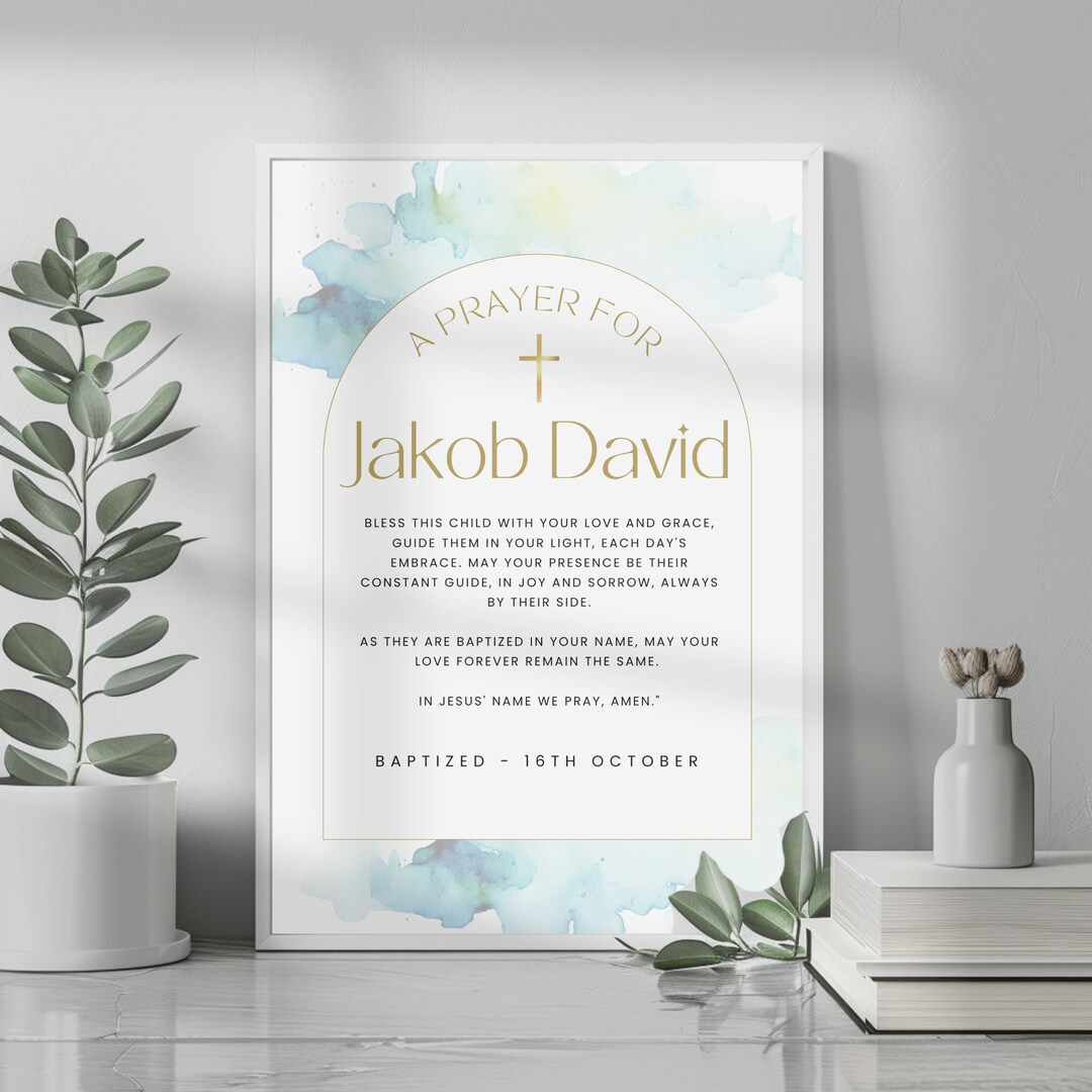 Baptism Prayer Sign, Teal Watercolor Decor Sign for Boy, Christening ...
