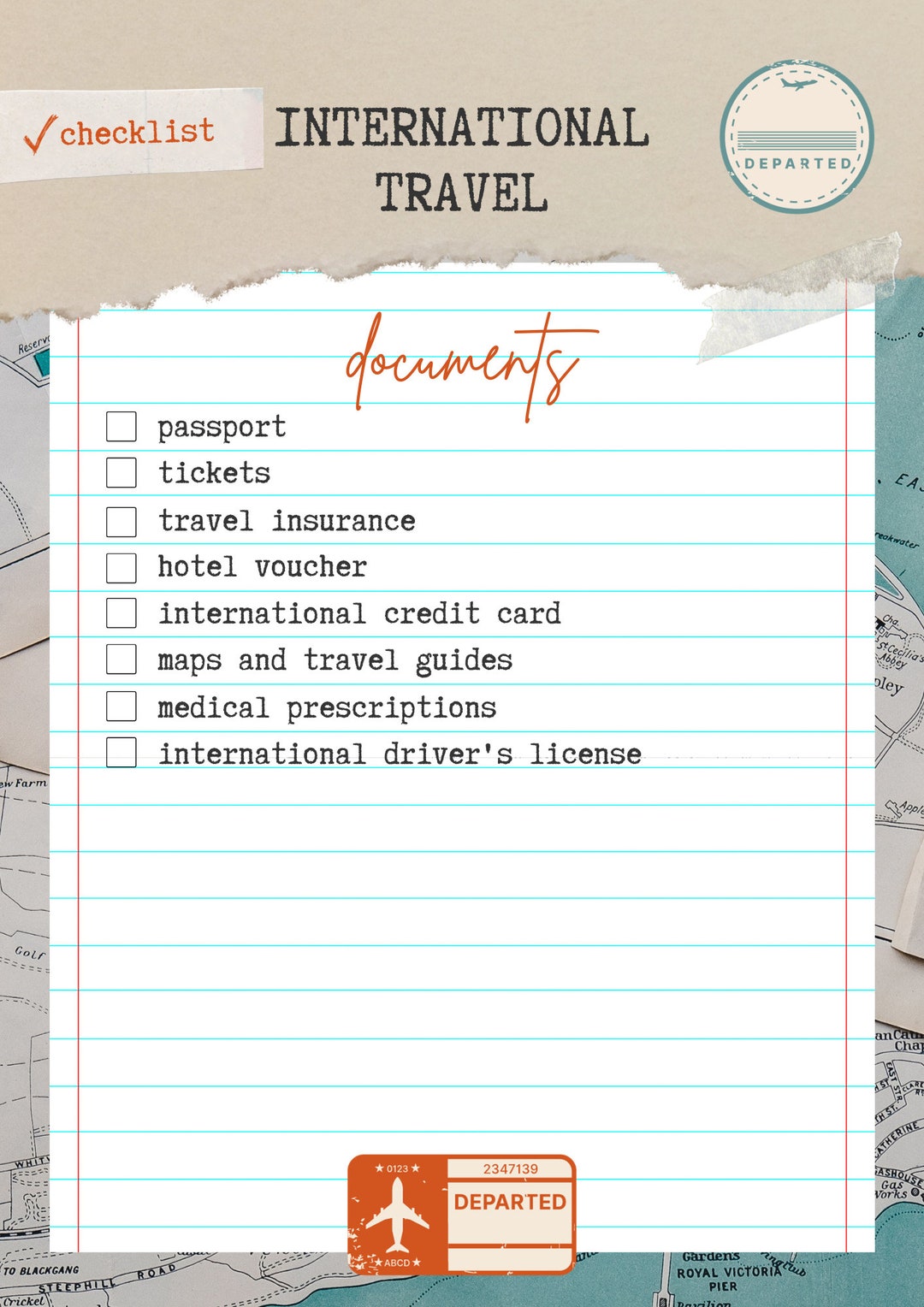 Printable Travel Checklist, Travel Packing List, Travel Planner, Travel ...