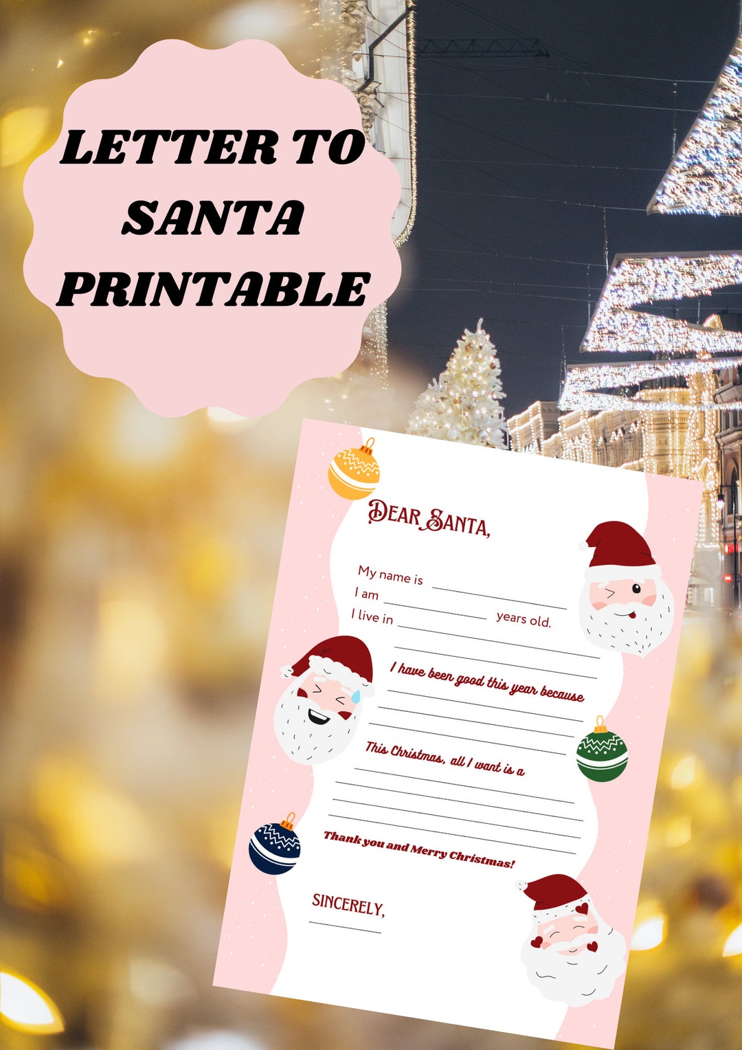 Letter to Santa PRINTABLE / Kids Letter to Santa / Santa Letter ...