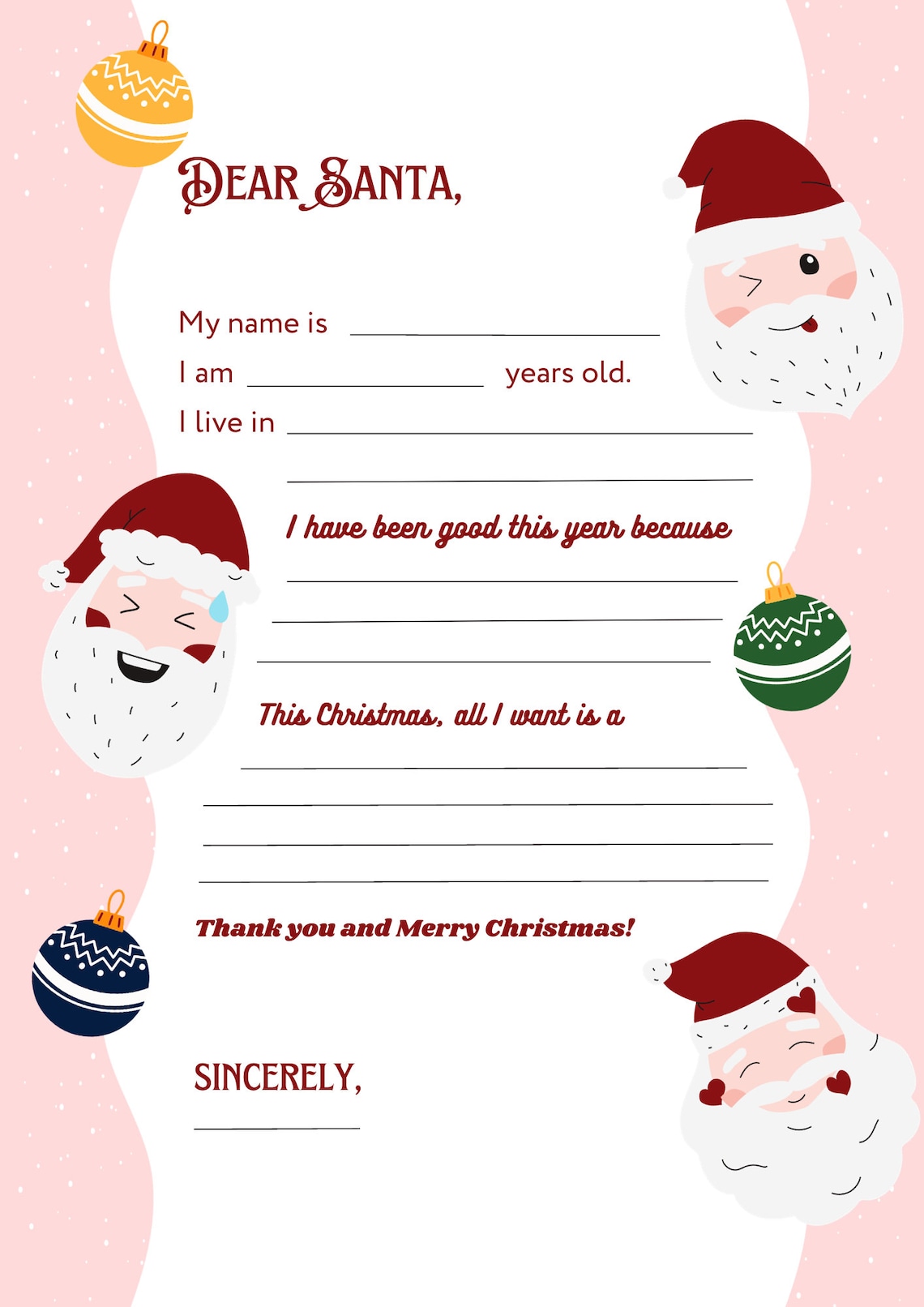 Letter to Santa PRINTABLE / Kids Letter to Santa / Santa Letter ...