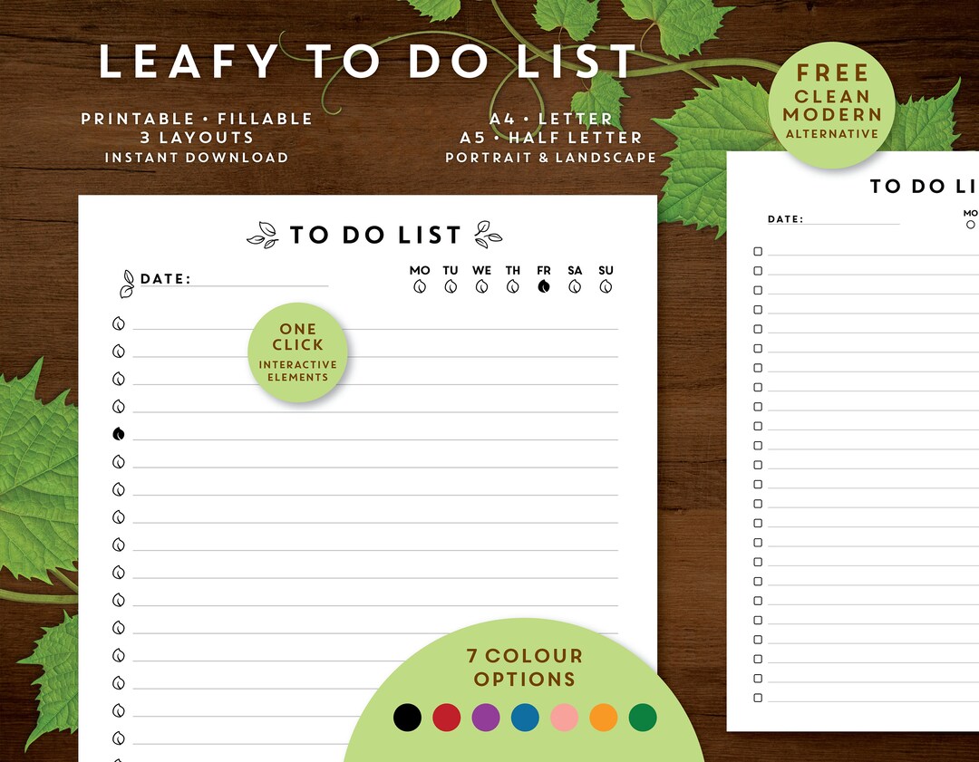 Leafy to Do Lists Planners Task Lists Digital Printable - Etsy