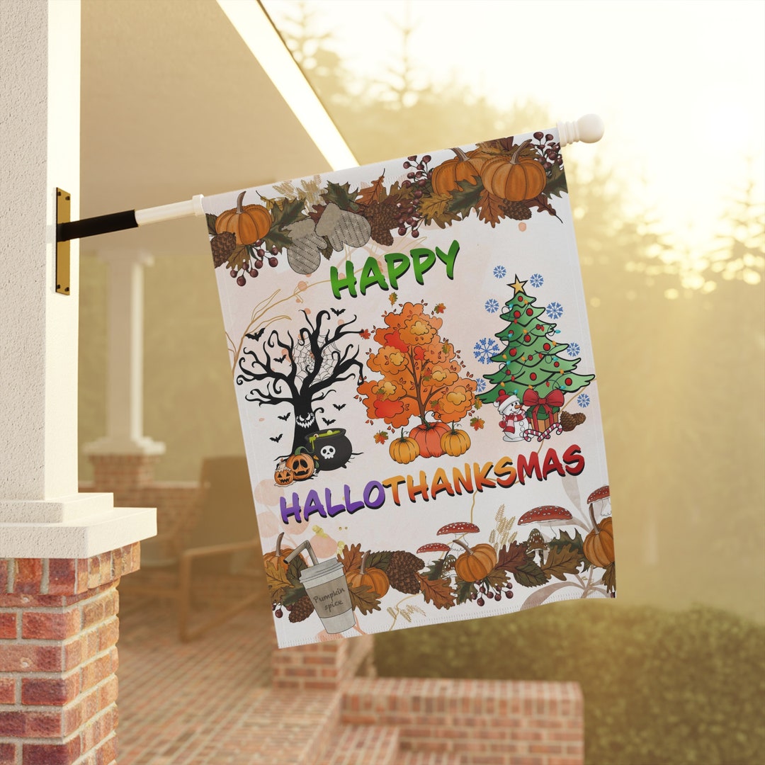 Welcome Fall Flag Happy Hallothanksmas Flag Double Sided - Etsy