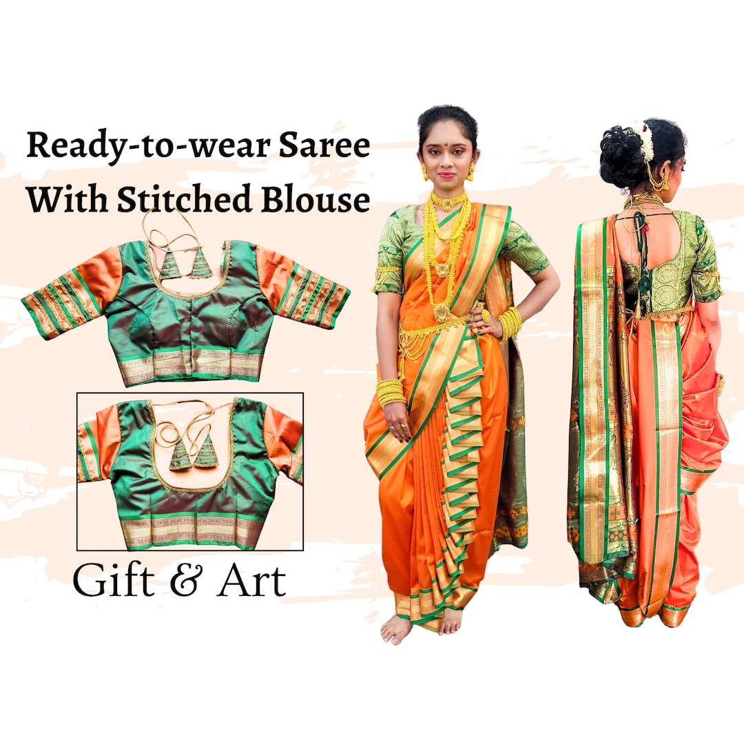 Nauvari Saree Shahi Mastani Saree With Stitched Blouse, Ready to Wear Saree, Traditional ...