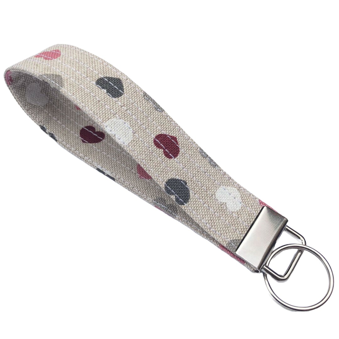 Quilted Key Fob Wristlet 2 Sizes Pink Hearts Linen Handmade Keyfob ...
