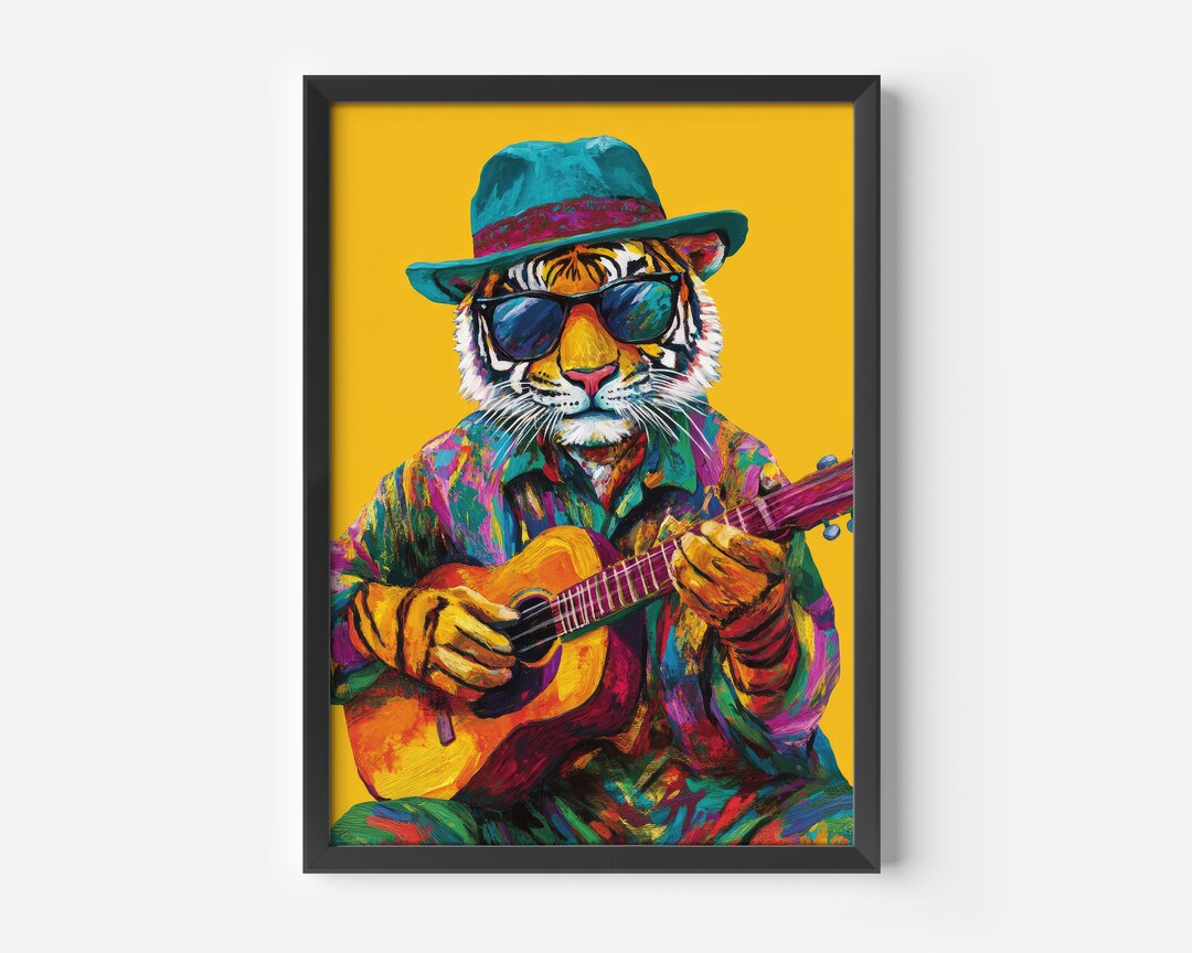 Cool Music Room Decor | Colorful Tiger With Guitar Wall Art | Eclectic ...