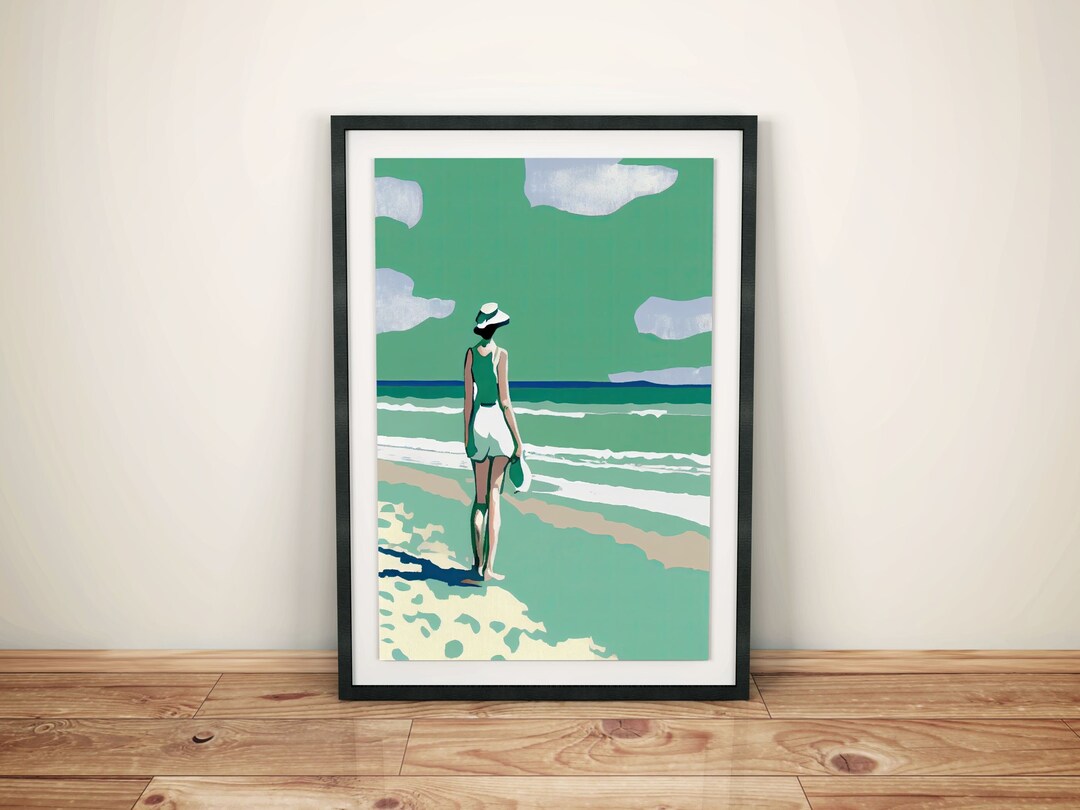 Retro Beach Poster | Abstract Green Beach Wall Art | Beach Print in ...