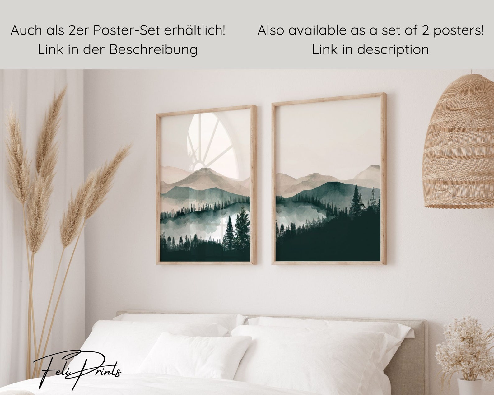 Berge Wald Tannen Poster 3er Set | Minimalistisches Wandbild in Grün ...