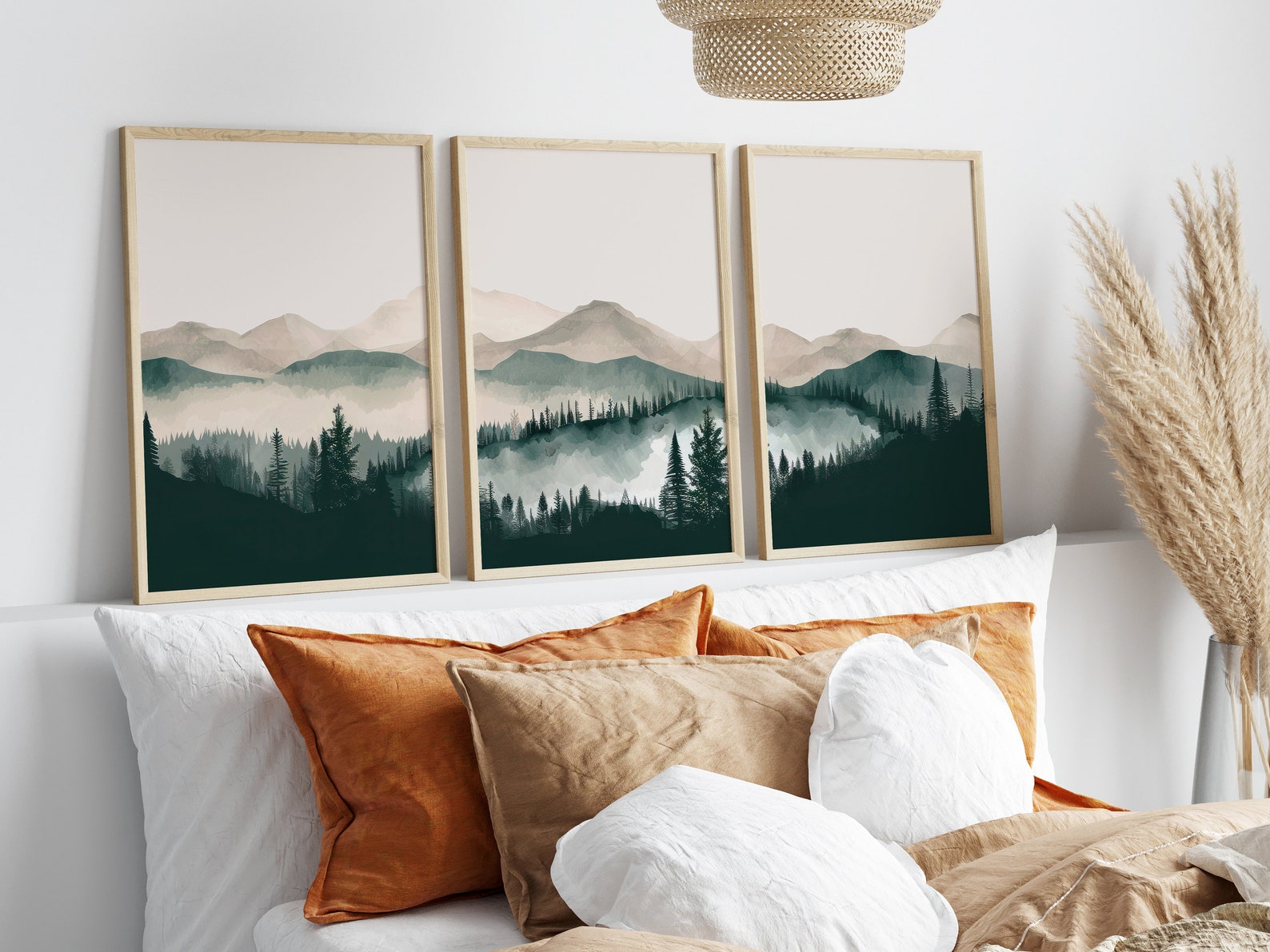 Berge Wald Tannen Poster 3er Set | Minimalistisches Wandbild in Grün ...