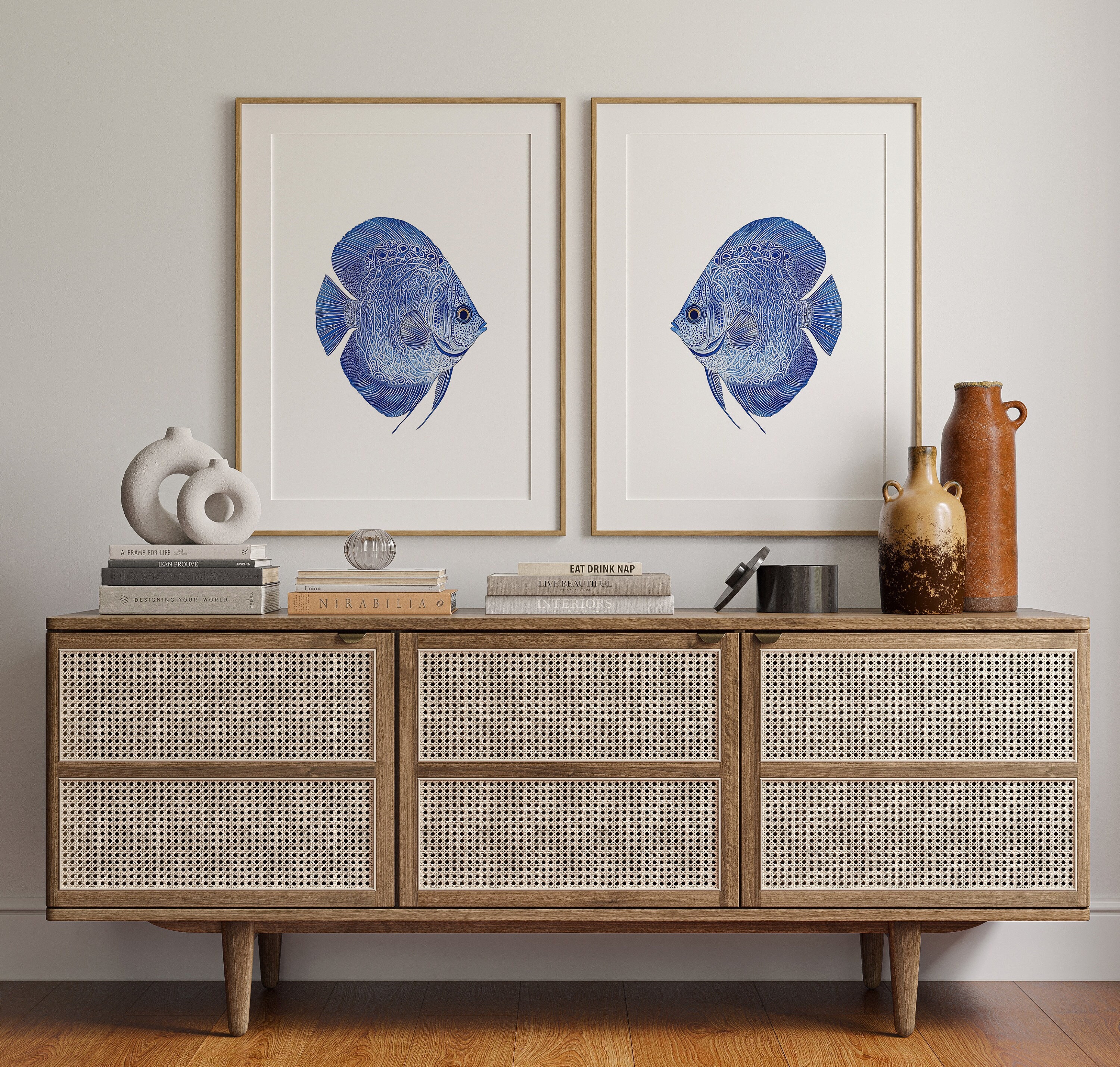 Blauer Fisch Poster Set 2er Maritim | Wandbild Minimalistische ...