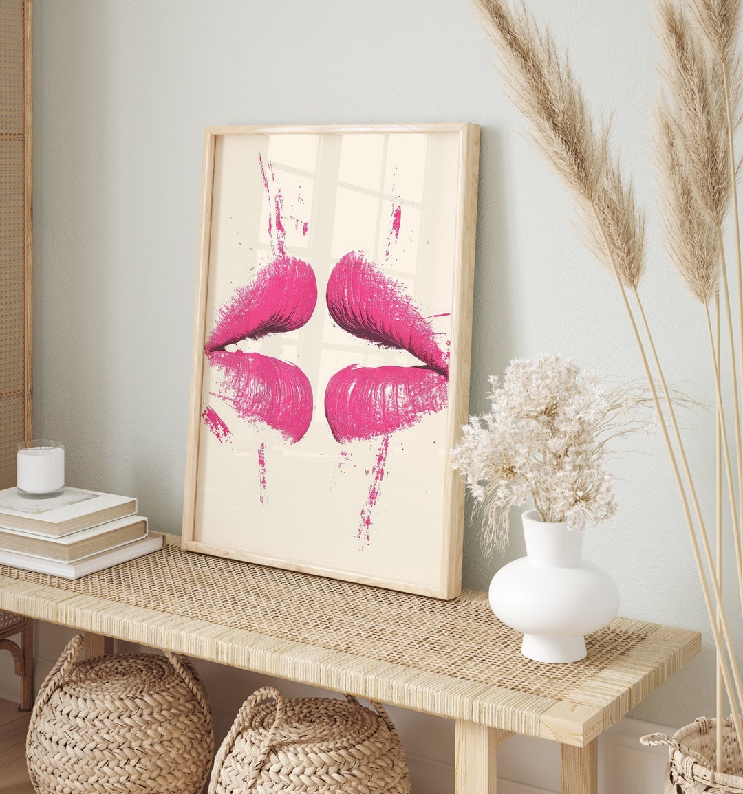Modern Kiss Lips Poster for Bedroom Wall Decoration in Pink Abstract ...