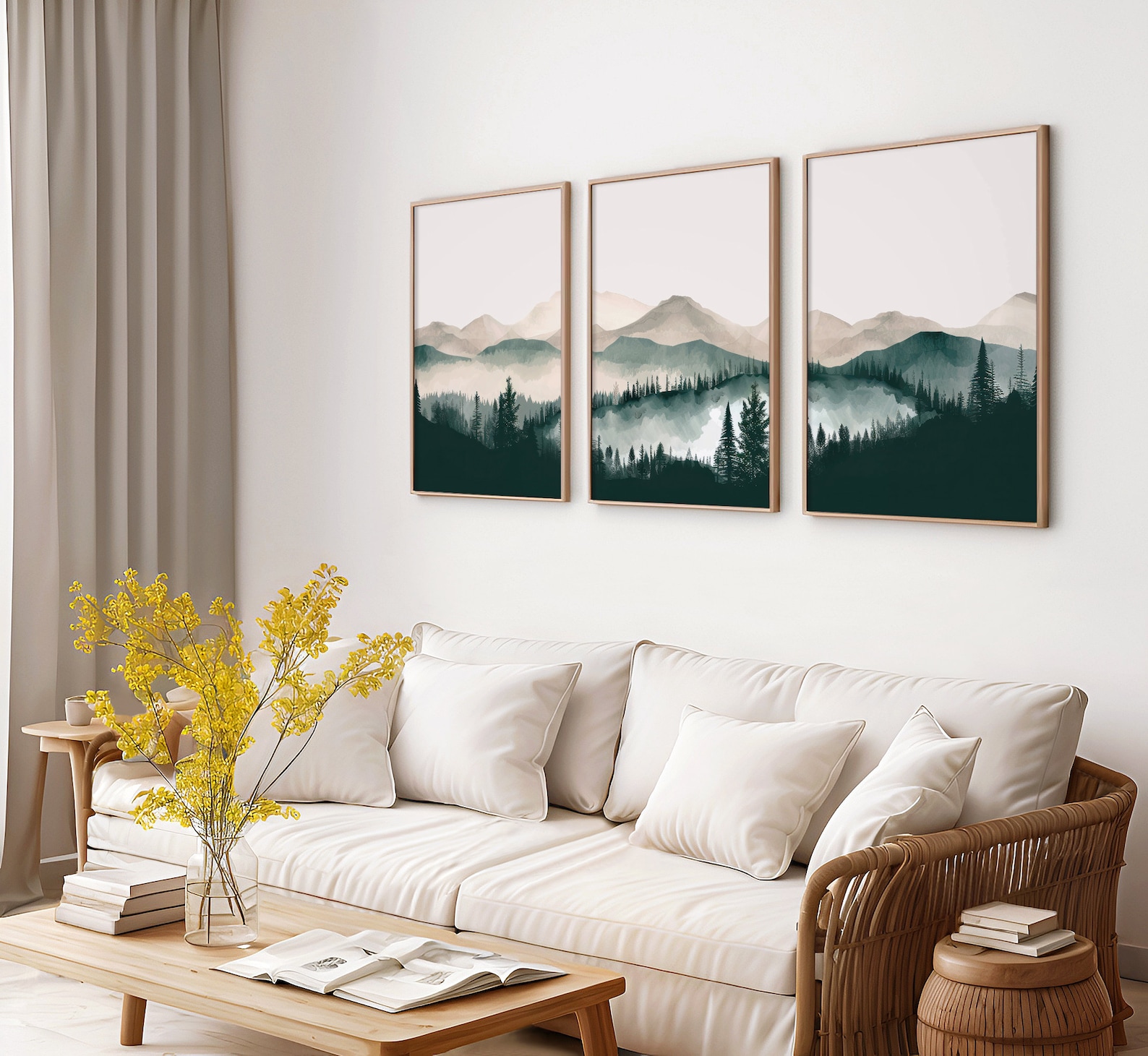 Berge Wald Tannen Poster 3er Set | Minimalistisches Wandbild in Grün ...