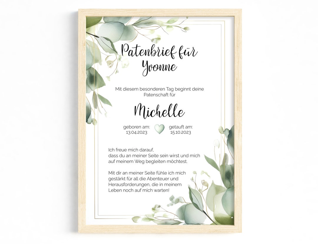 Personalized Baptism Letter | Gift for Godparents | Keepsake for ...