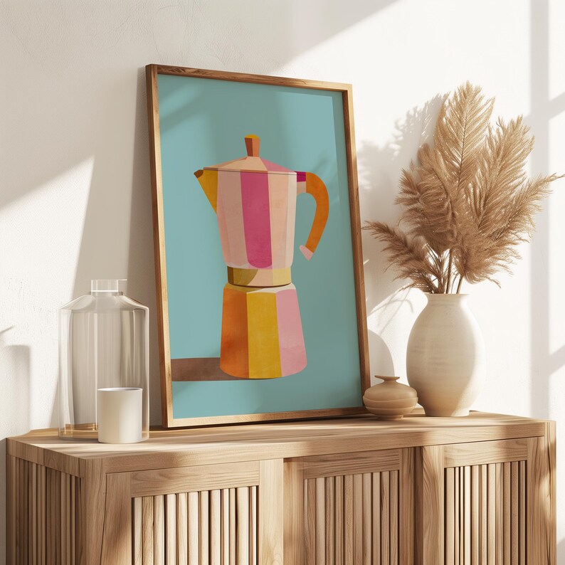 Modern Kitchen Art | Retro Poster, Colorful Espresso Pot | Pastel ...