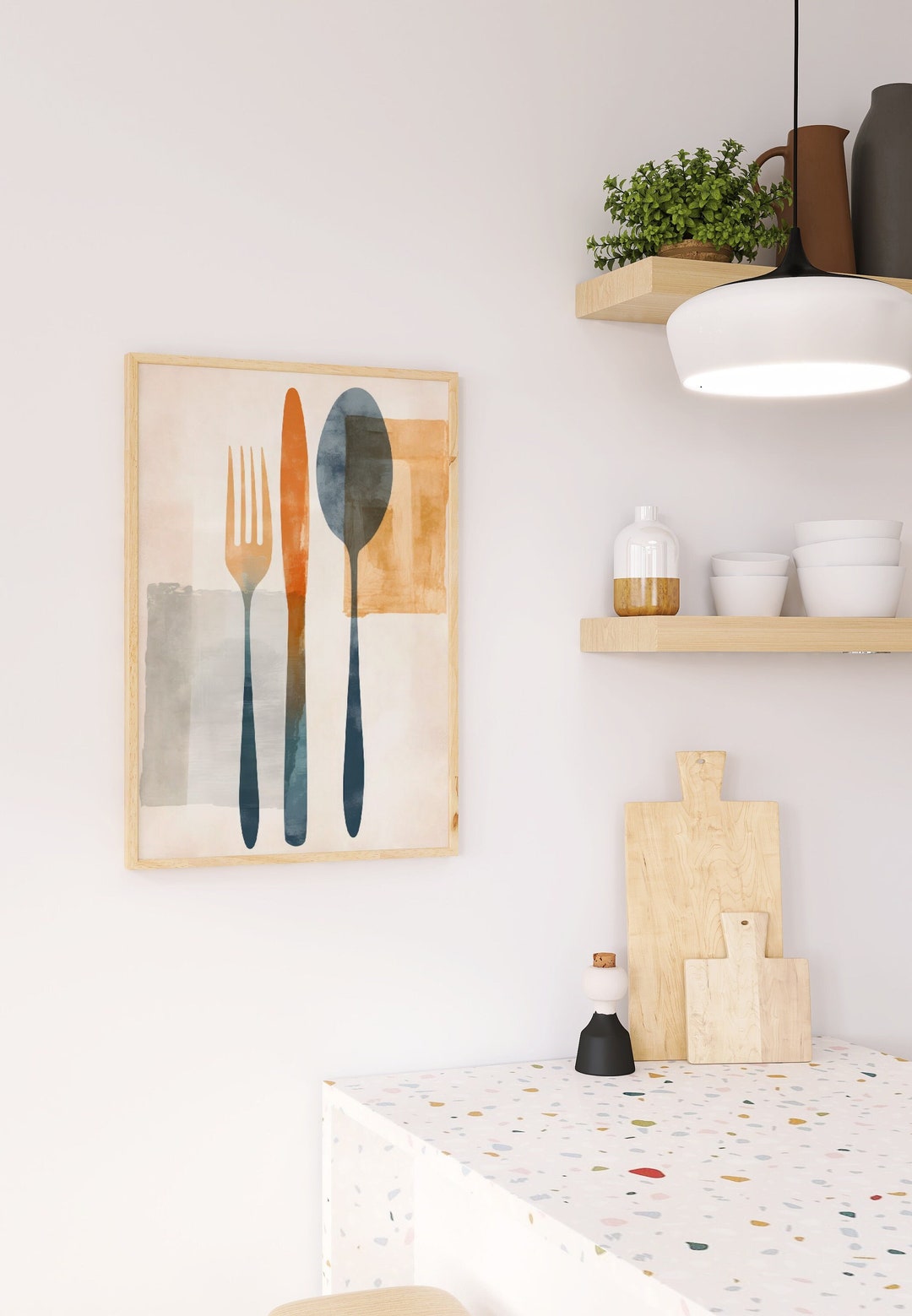 Modern Dining Room Wall Decor | Abstract Cutlery Poster | Orange and ...