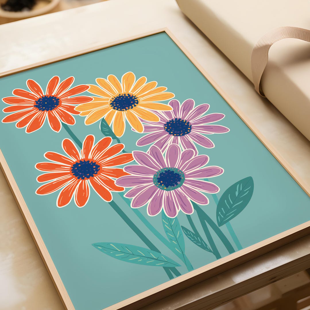 Floral Wall Art for Living Room - Retro Style | Vintage Style Floral ...