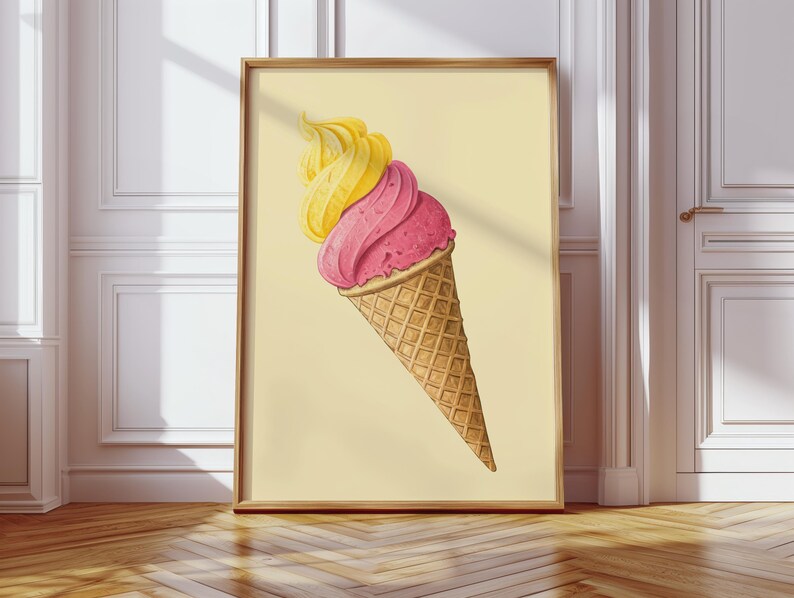 Retro Style Kitchen Decor | Ice Cream Art Illustration | Yellow and ...