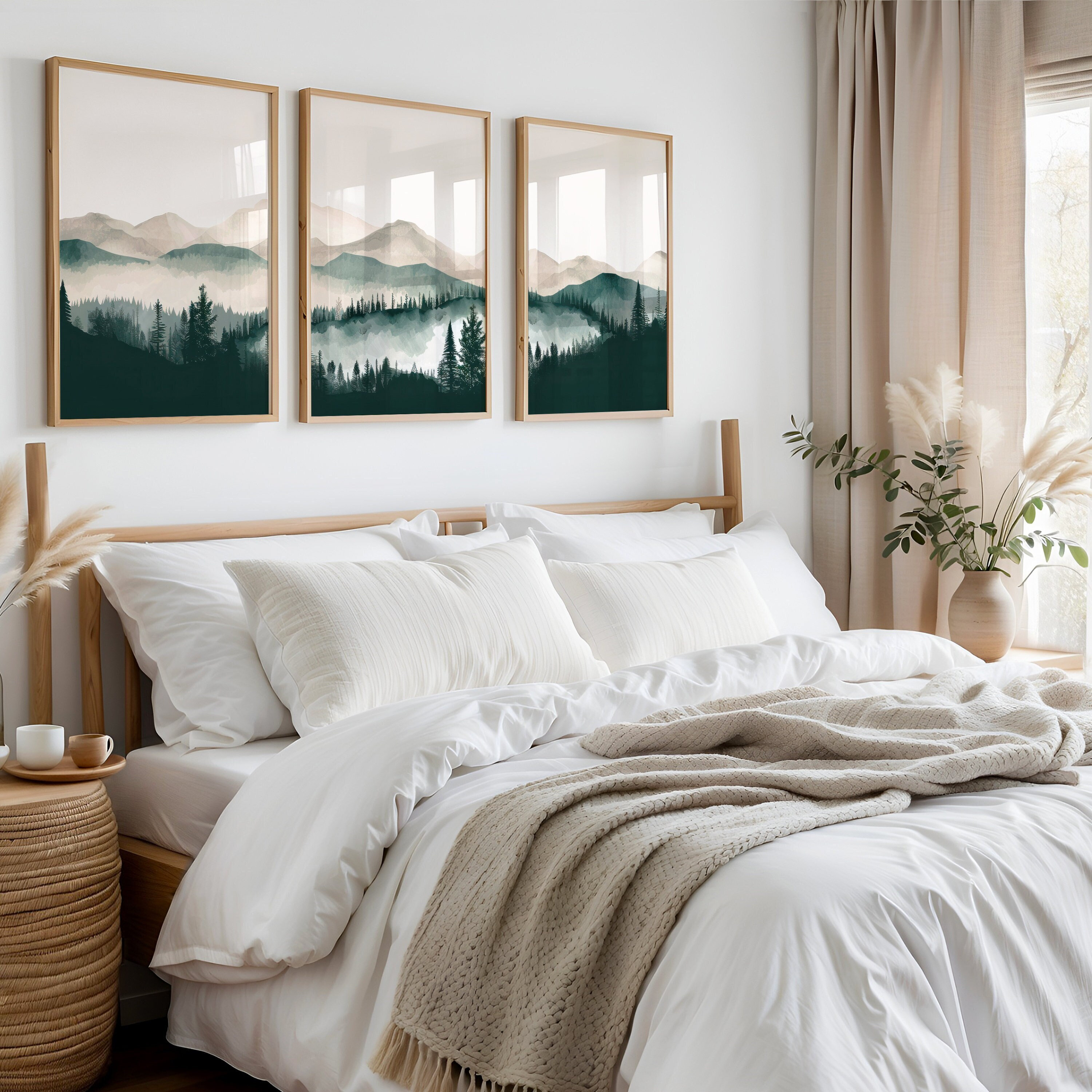 Berge Wald Tannen Poster 3er Set | Minimalistisches Wandbild in Grün ...