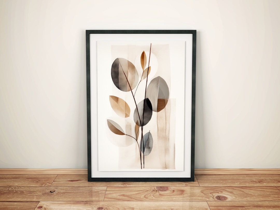 Abstract Plant Wall Art in Gray and Beige | Minimalist Botanical Poster ...