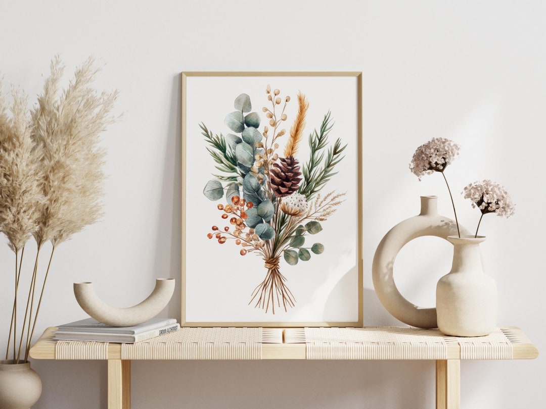 Modern Living Room Wall Art | Botanical Watercolor Poster | Natural ...