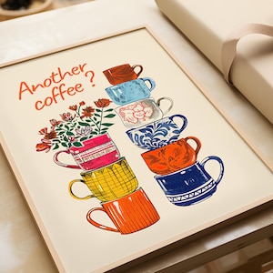 Another Coffee? - Bunte Kaffeetassen | Poster Kaffeepause | Küchen Deko ...